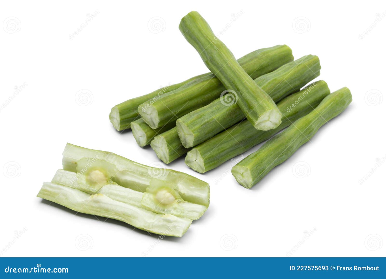 Fresh Raw Green Moringa Beans and Cutting with Seed on White Background ...