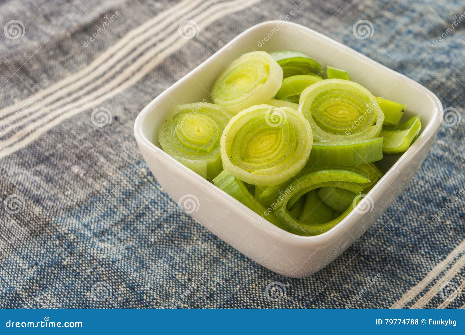 Fresh Raw Leek Slice in a Bowl Stock Photo - Image of focus, macro ...
