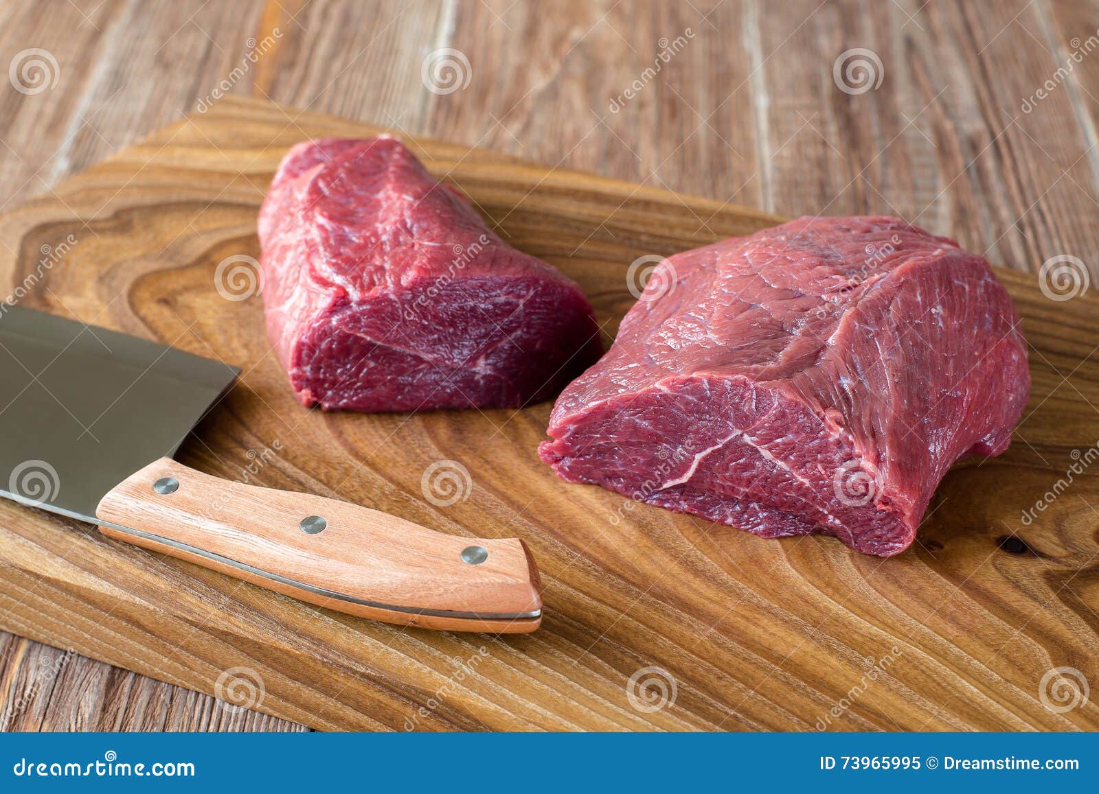 Fresh Raw Meat on Chopping Board. Two Peece of Beef Stock Image - Image ...