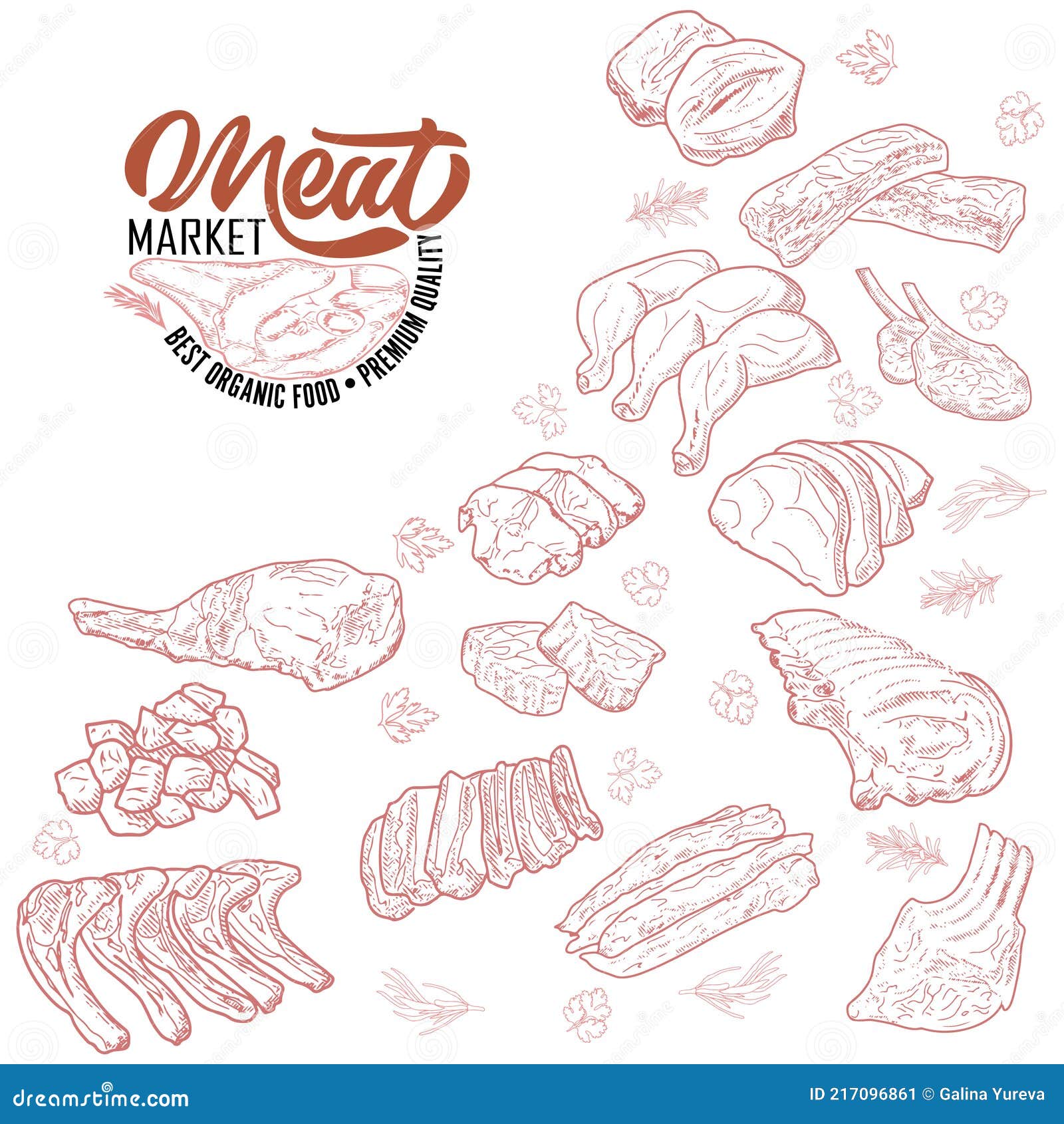 Fresh Raw Meat Engraved Design Stock Vector - Illustration of cooking ...