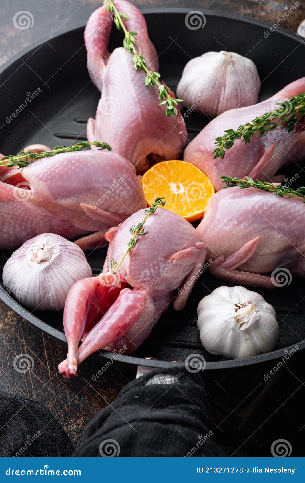 Fresh Raw Meat Quails Ready for Cooking, on Old Rustic Background Stock ...