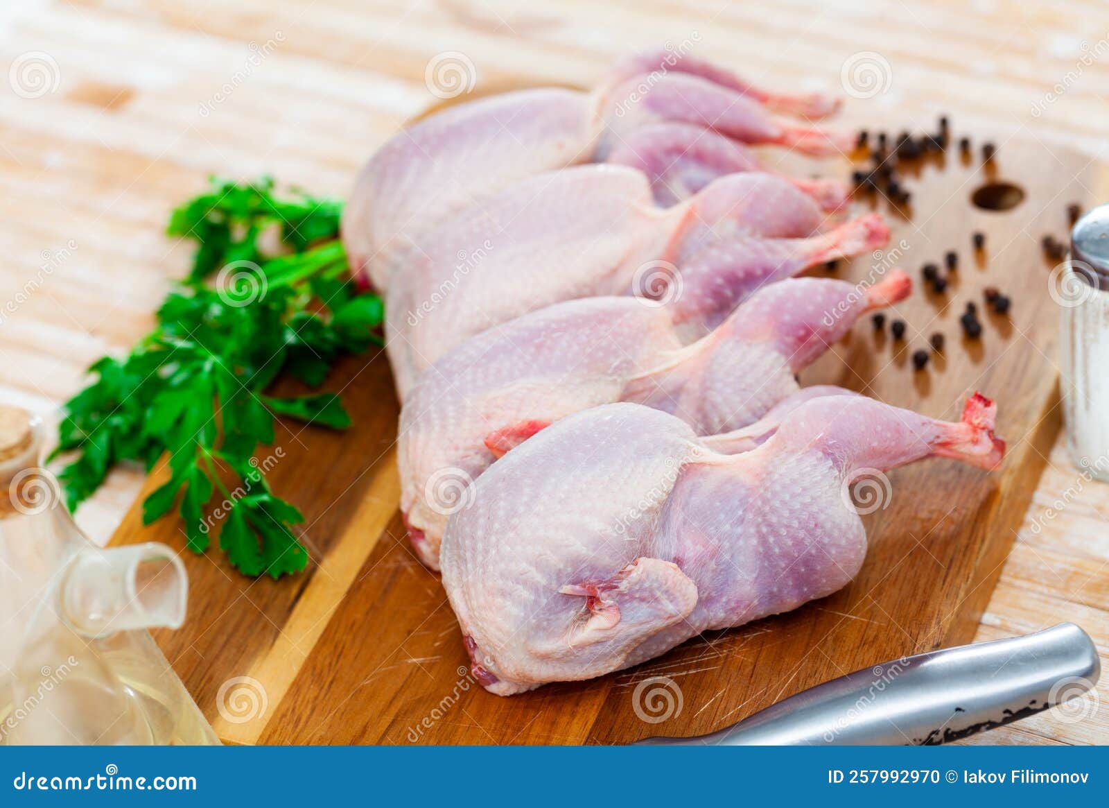 Fresh Raw Meat Quails Ready for Cooking on Slate Board Stock Photo ...