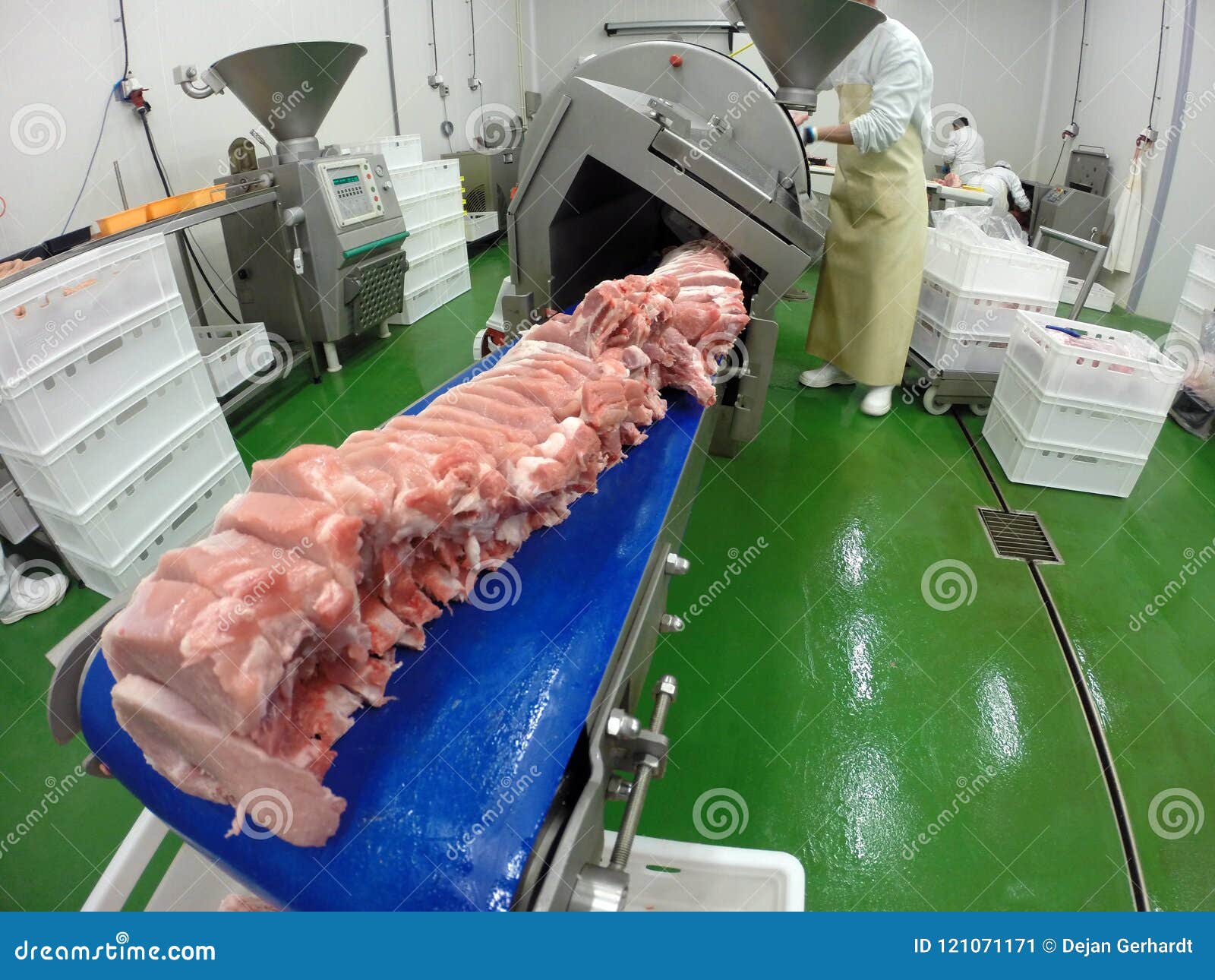 Fresh Raw Pork Chops in Meat Processing Industry Stock Image - Image of ...