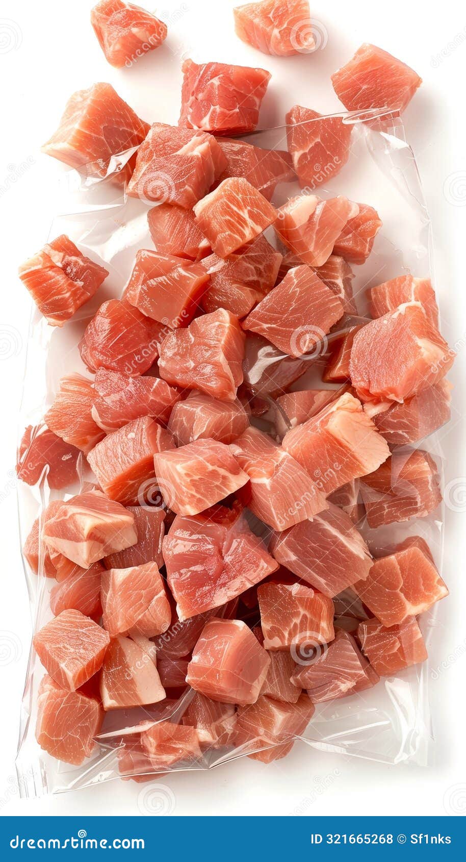 Fresh Raw Pork Meat Cubes in Plastic Packaging, Isolated on a White ...
