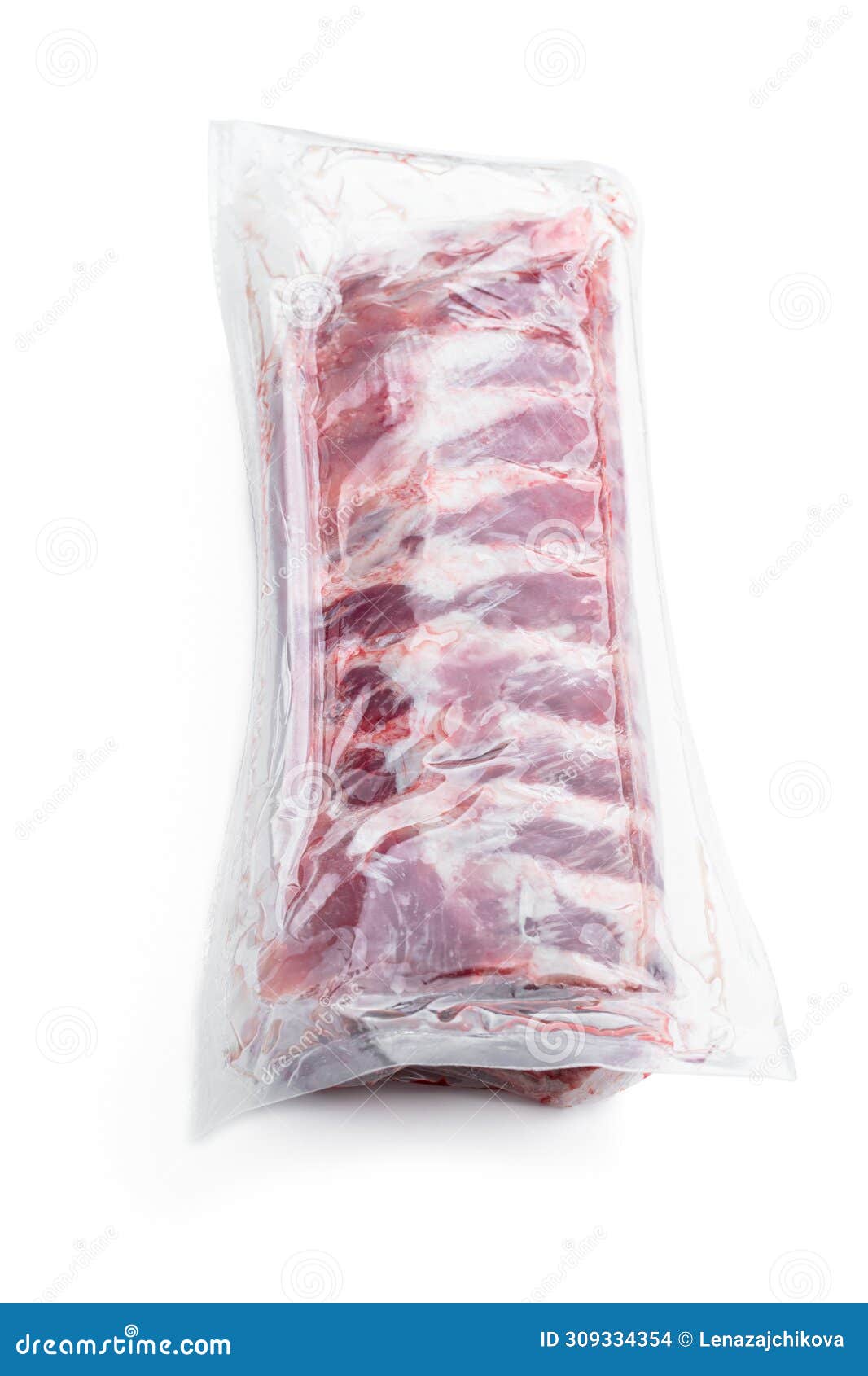 Fresh Raw Pork Ribs in a Vacuum Package Isolated on White Stock Photo ...
