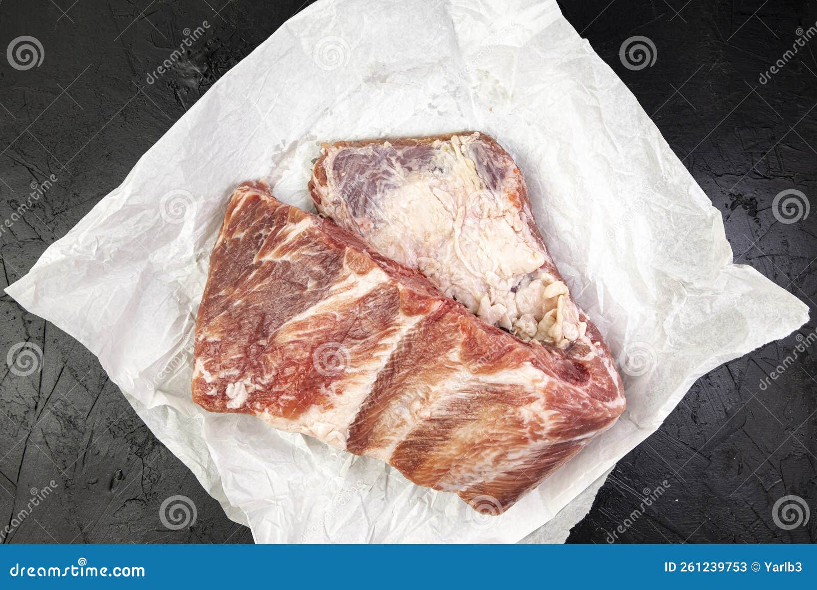 Fresh Raw Pork Ribs on Wrapping Paper, Top View Stock Image - Image of ...