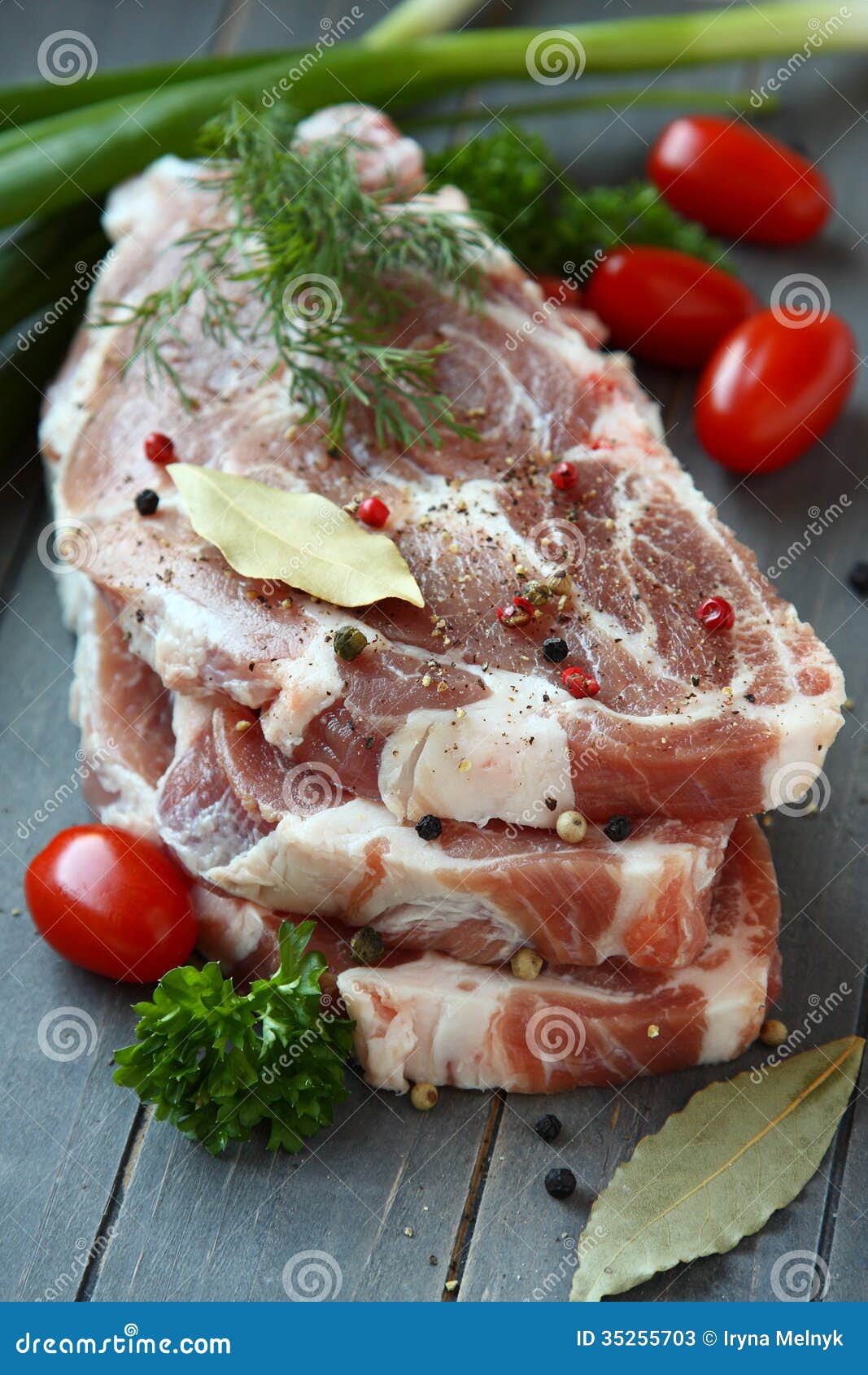 Fresh Raw Pork Shoulder Chop with Spices and Vegetables Stock Image ...