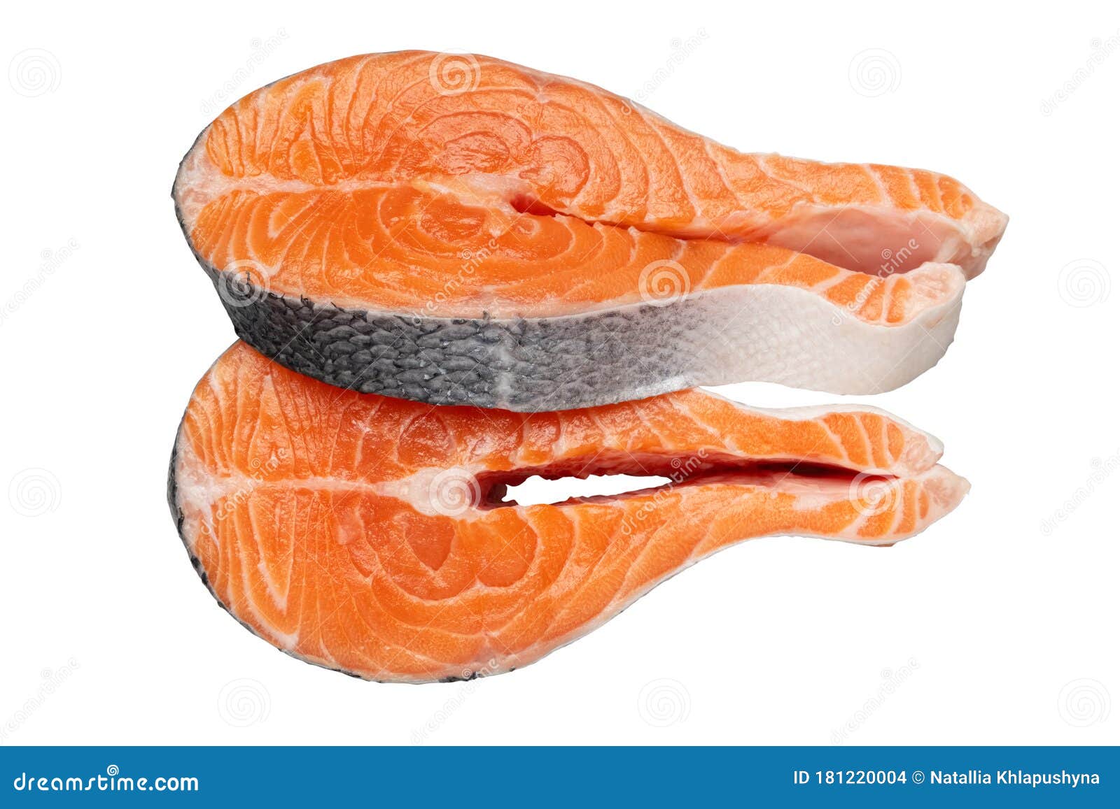 Fresh Raw Salmon Fish Steaks Isolated on White. Stock Photo - Image of ...