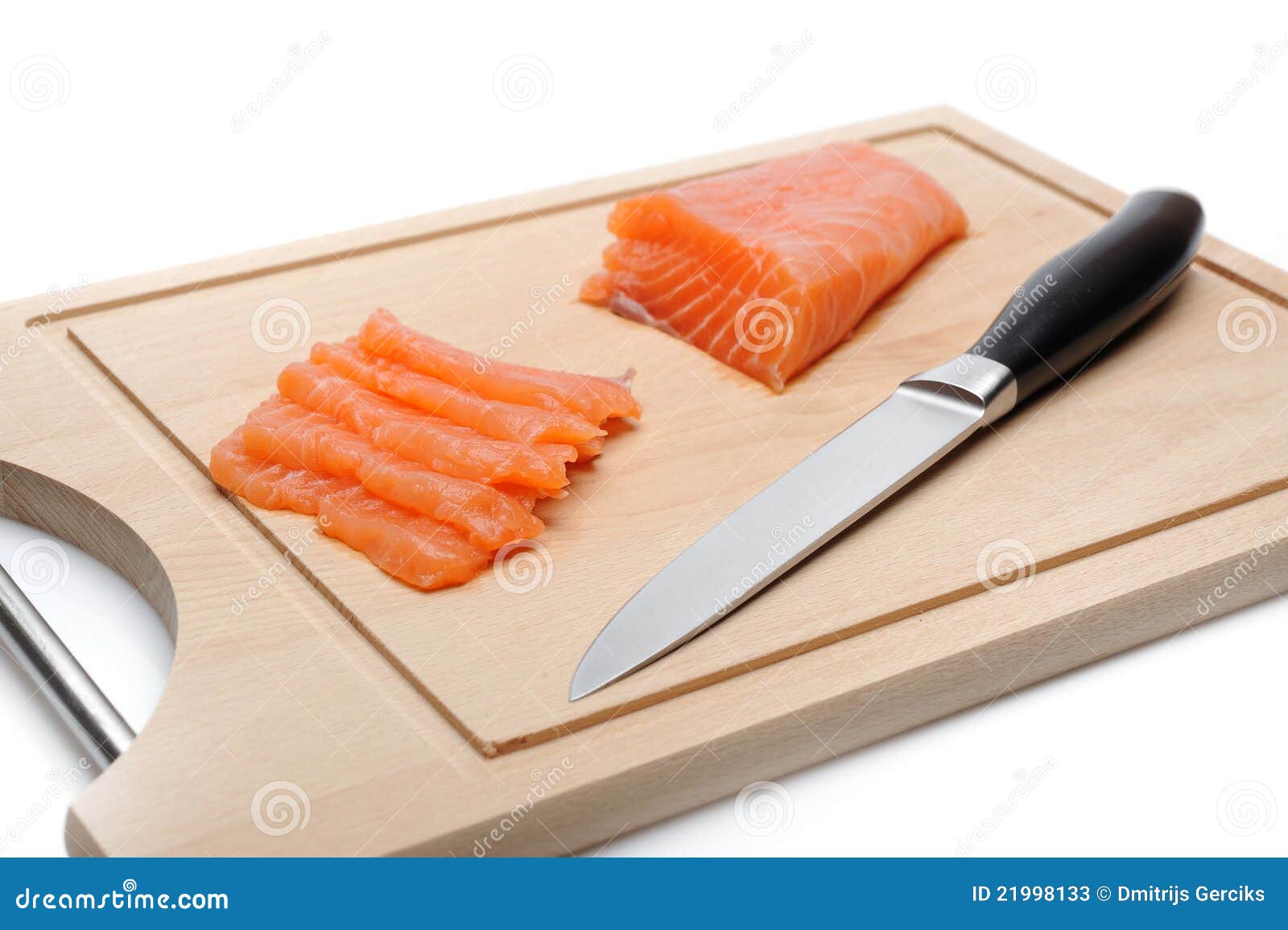 Fresh Raw Salmon Fish on Wooden Board Isolated Stock Image - Image of ...