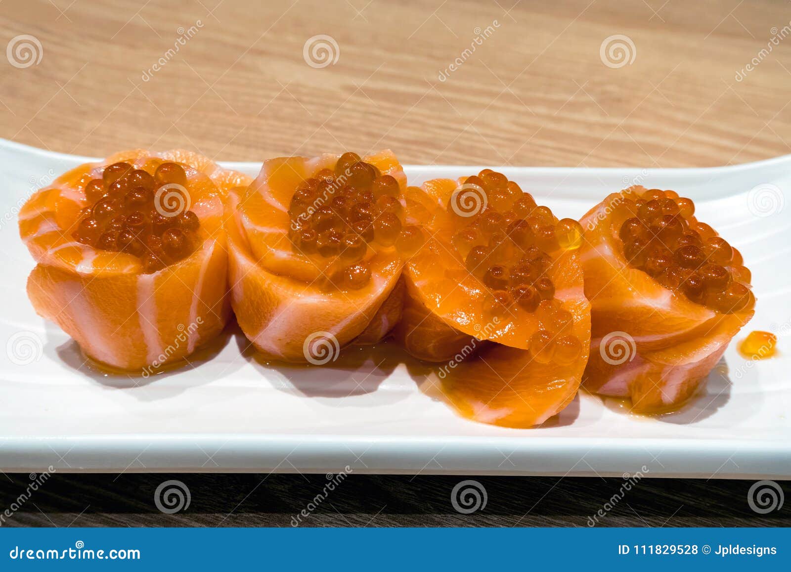 Fresh Raw Salmon Sushi with Roe Closeup Stock Photo - Image of ...