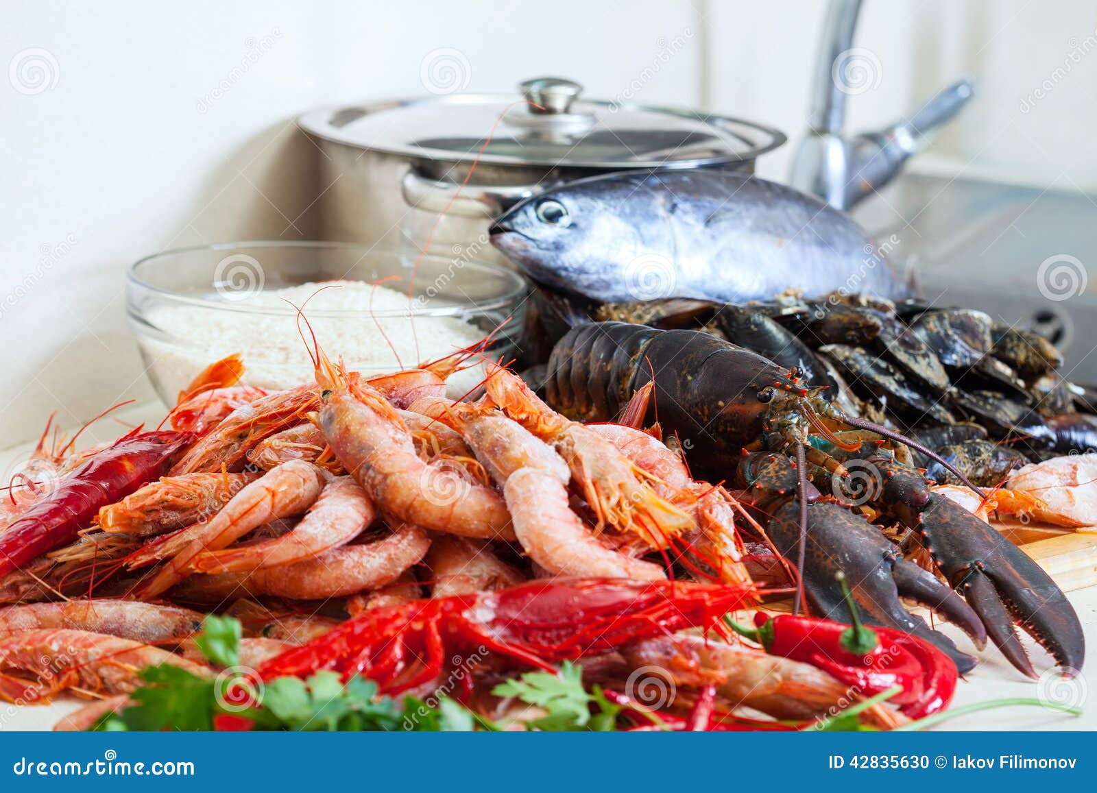 Fresh Raw Sea Foods and Fish Stock Photo - Image of cooking, delicious ...