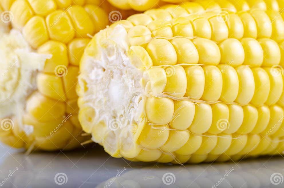 Fresh Raw Sweet Corn on the Cob Kernels Over White Background Stock ...