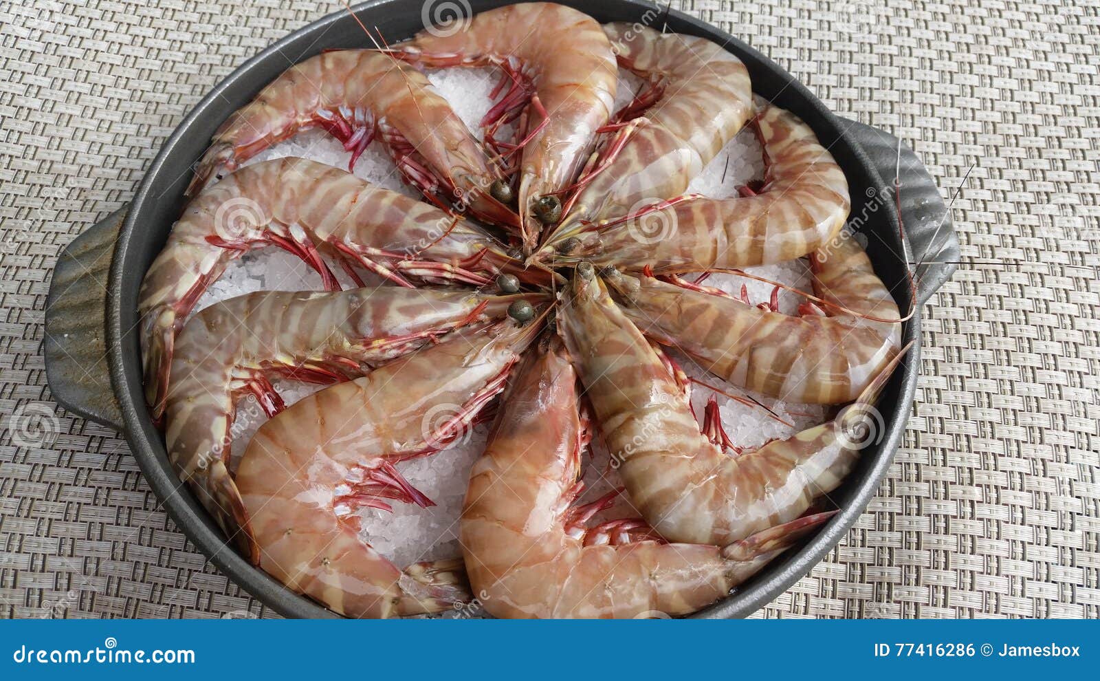 Fresh Raw Tiger Shrimp with Ice on Black Stew Stock Photo - Image of ...