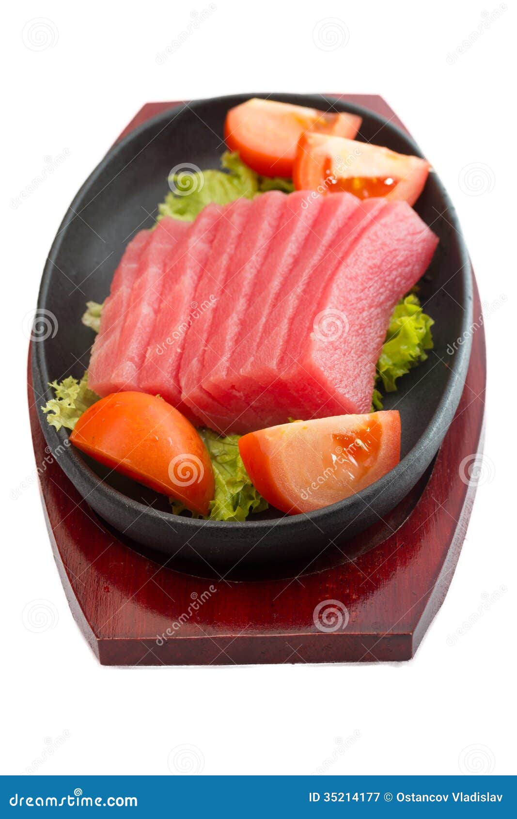 Fresh Raw Tuna Fish Pieces on Plate Isolated Stock Image - Image of ...