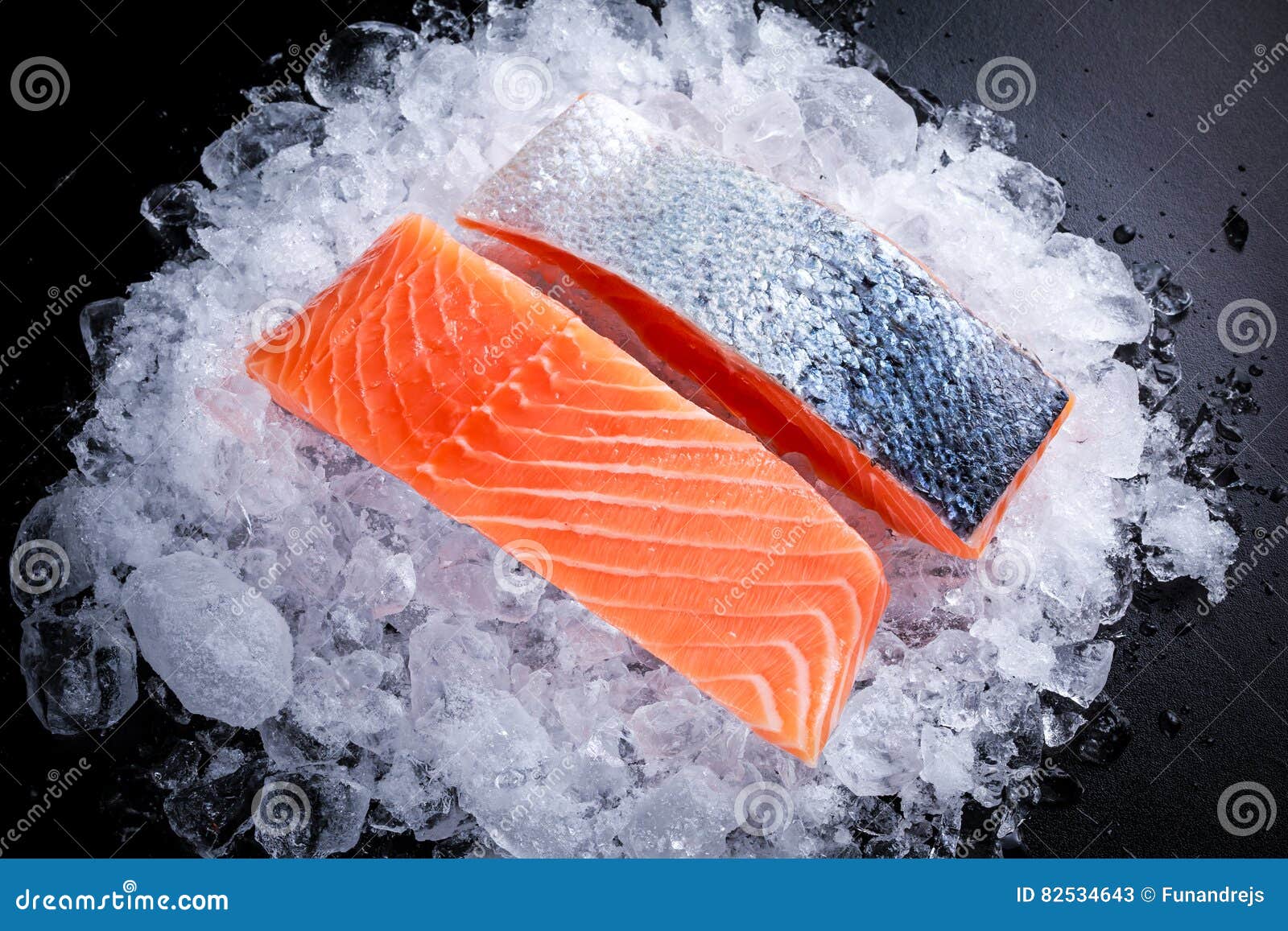 Fresh Raw Two Salmon Fillet on Ice Stock Image - Image of catering ...