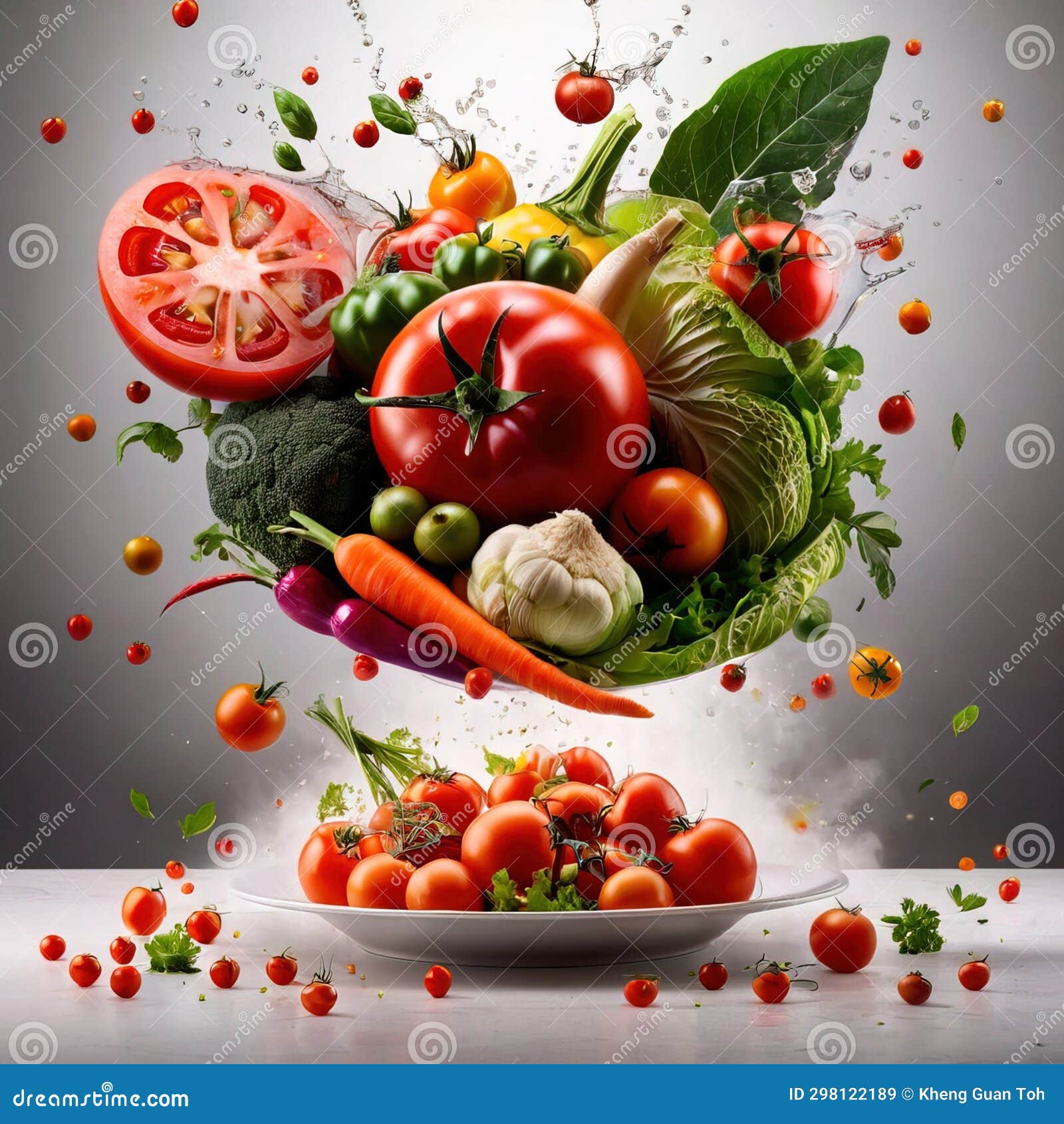 Fresh Raw Vegetables and Fruits, Dynamic Bursting Flying Creative ...