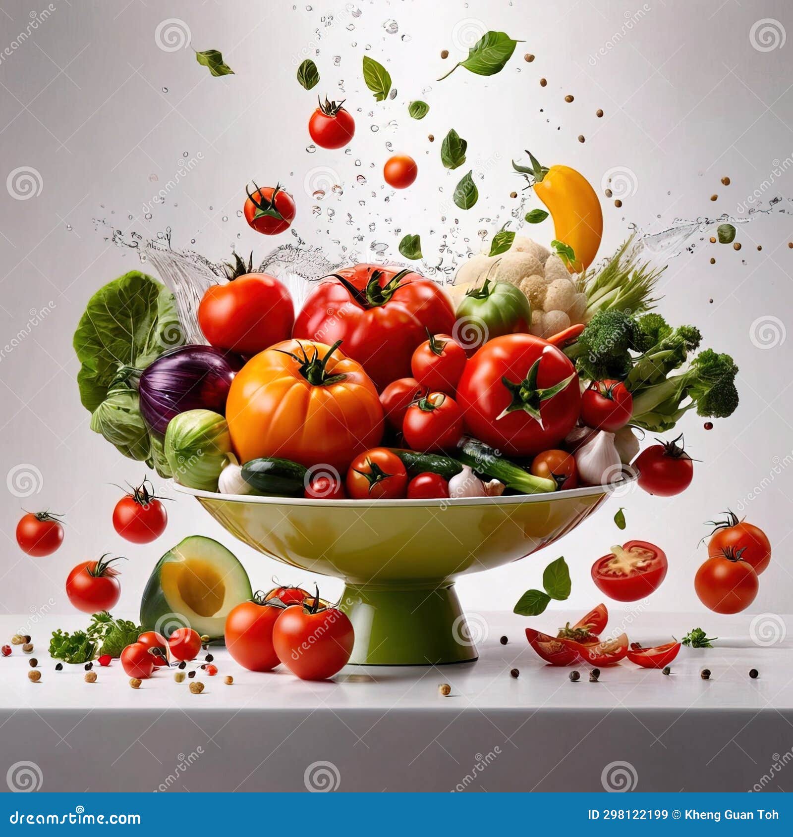 Fresh Raw Vegetables and Fruits, Dynamic Bursting Flying Creative ...