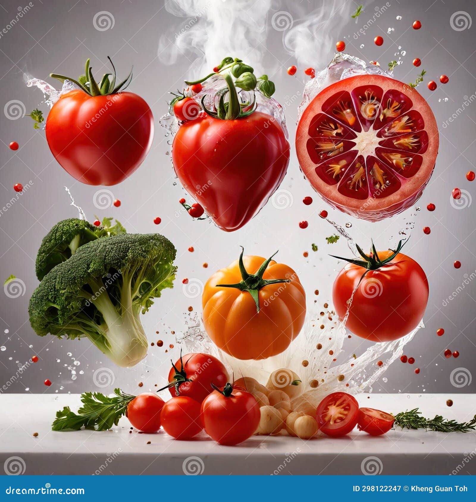 Fresh Raw Vegetables and Fruits, Dynamic Bursting Flying Creative ...