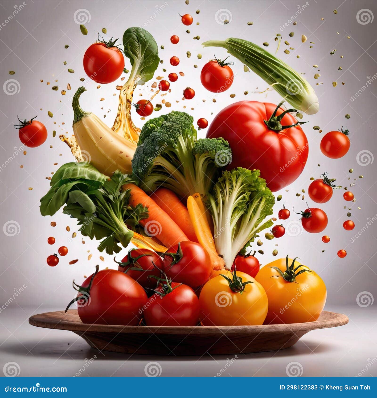 Fresh Raw Vegetables and Fruits, Dynamic Bursting Flying Creative ...
