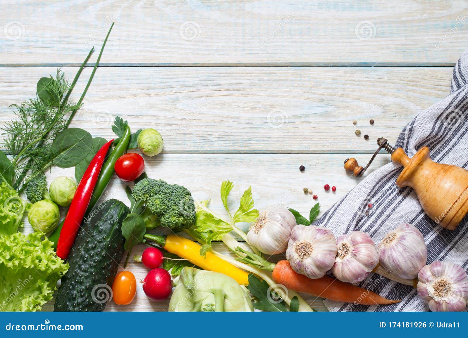 Fresh Raw Vegetables and Spices with Empty Space Food Diet Background ...