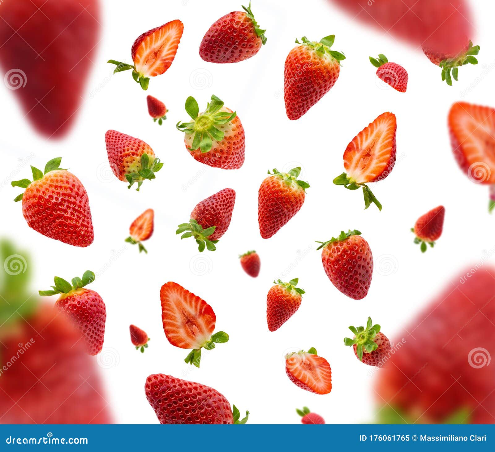 107 Falling Strawberry Isolated White Background Selective Focus Stock ...