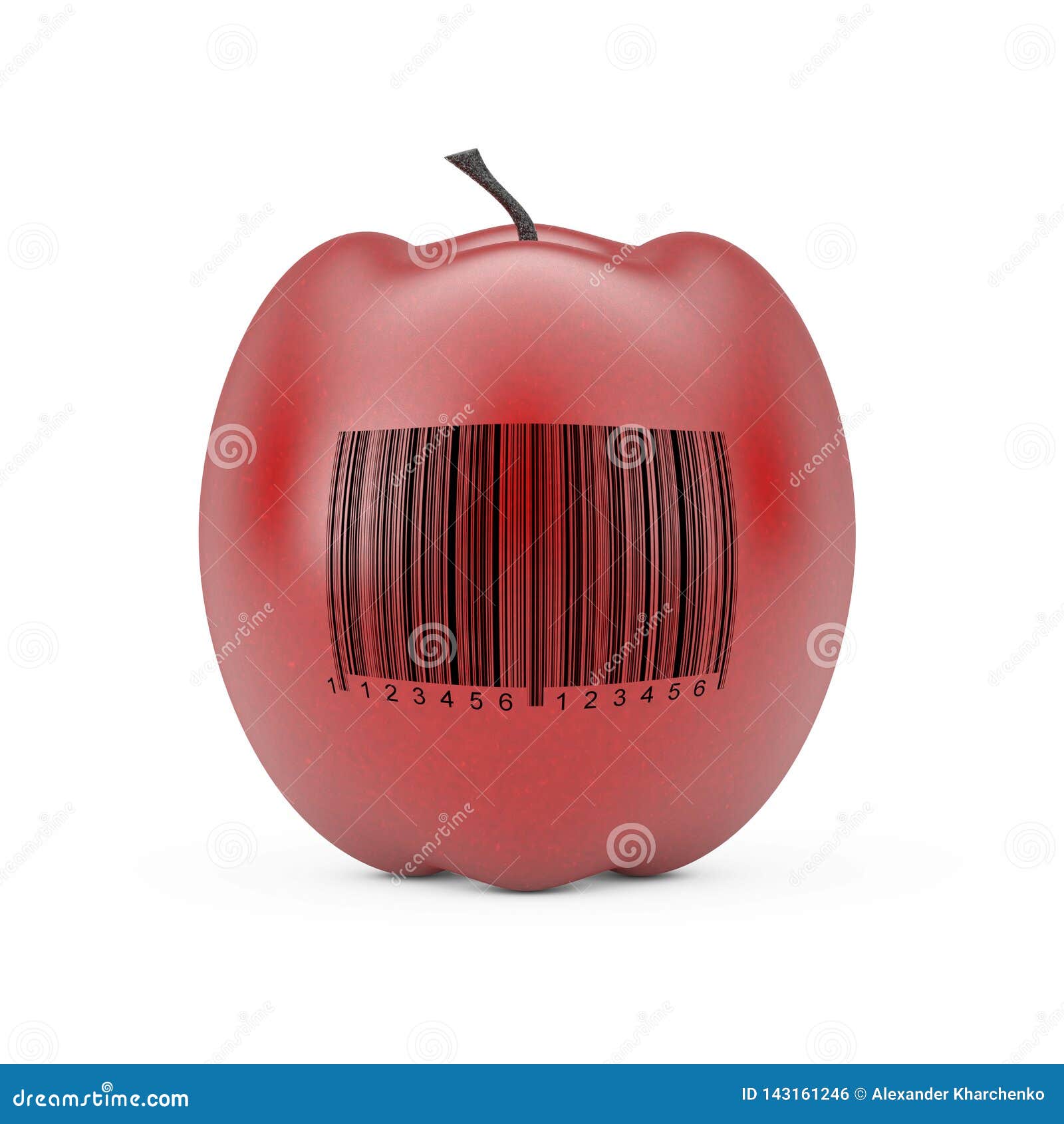 Fresh Red Apple with Bar Code. 3d Rendering Stock Illustration ...