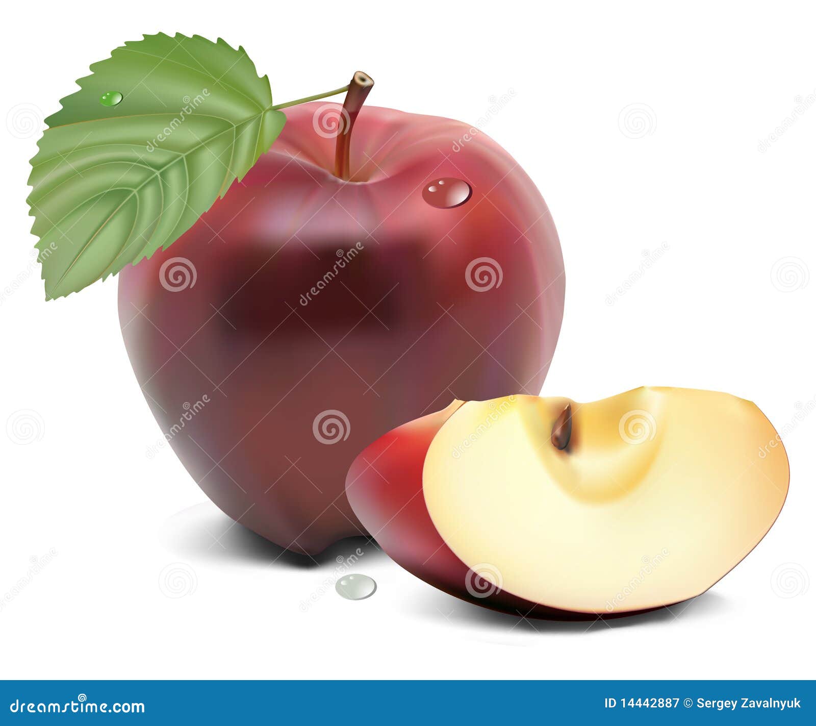 Fresh Red Apple With Green Leaf Stock Vector Illustration Of Fresh