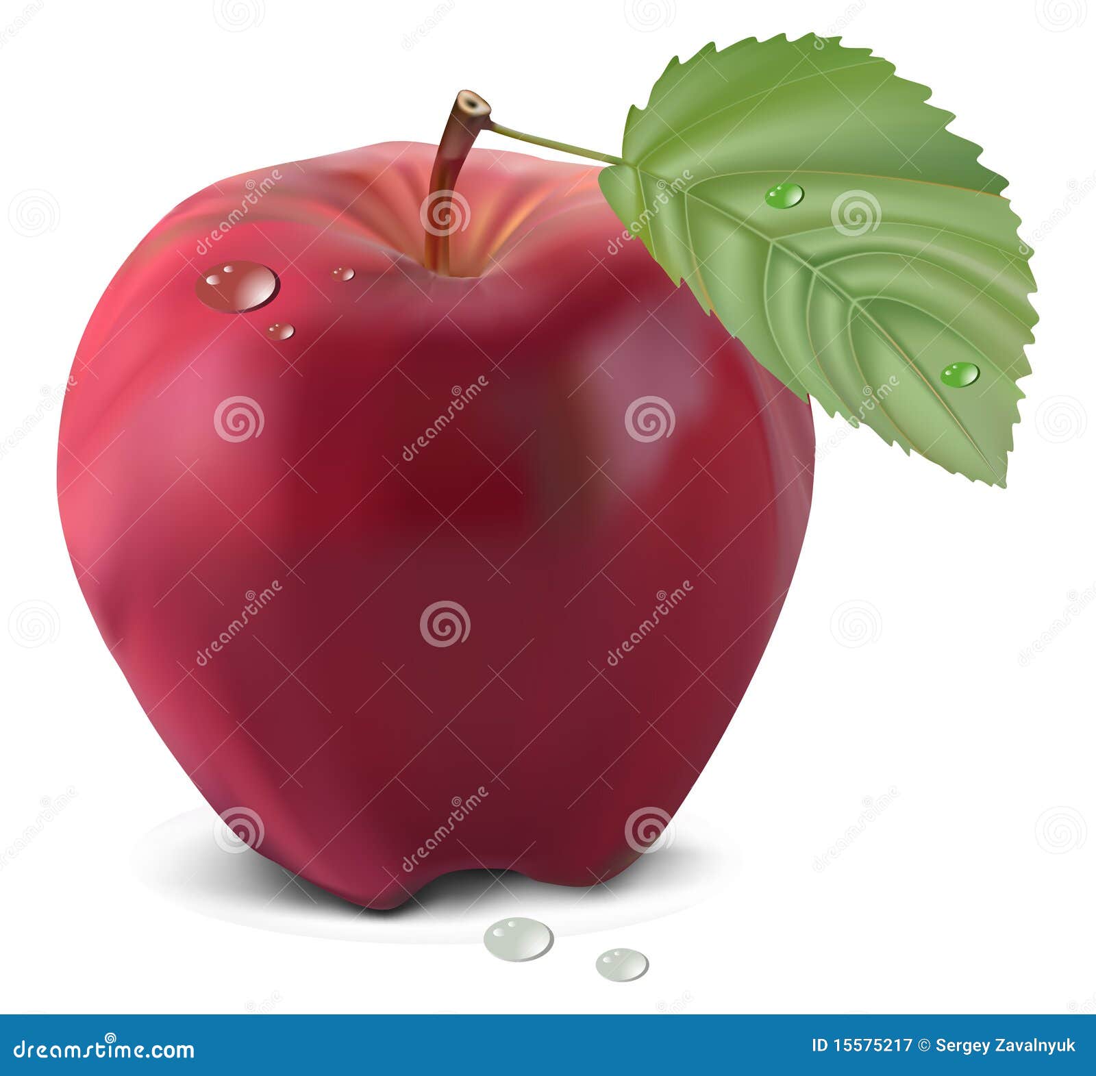 Fresh Red Apple With Green Leaf Stock Vector Illustration Of Fresh