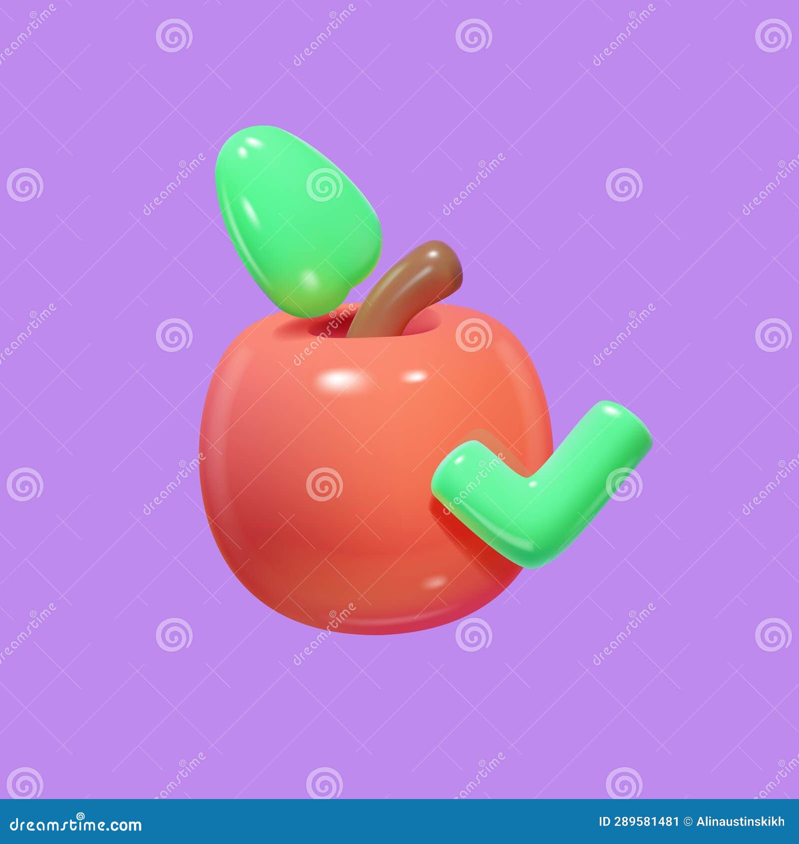 Fresh Red Apple Icon with Checkmark, 3d Vector Icon. Stock Illustration ...