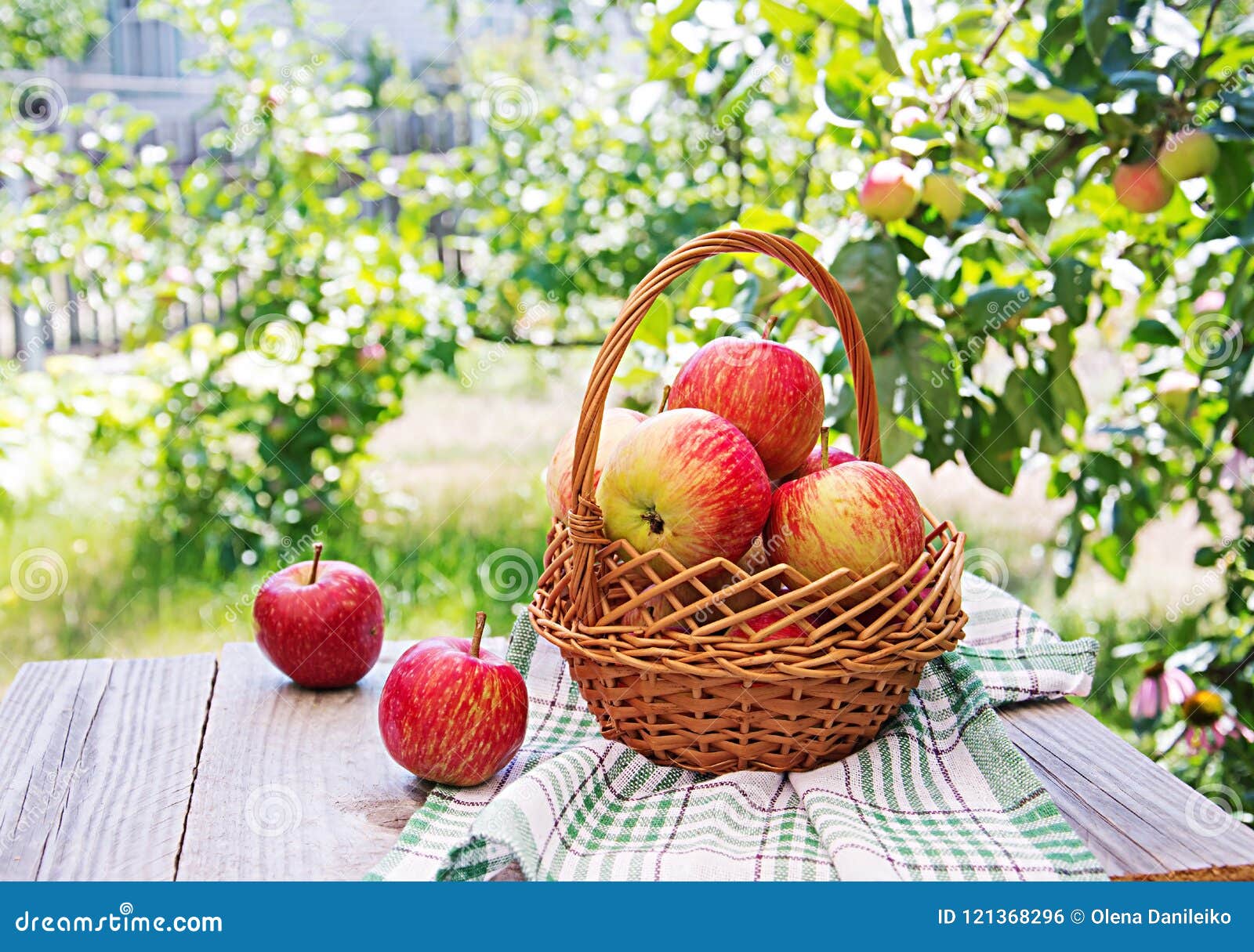 Fresh Red Apples in a Basket on a Table Stock Photo - Image of sweet ...