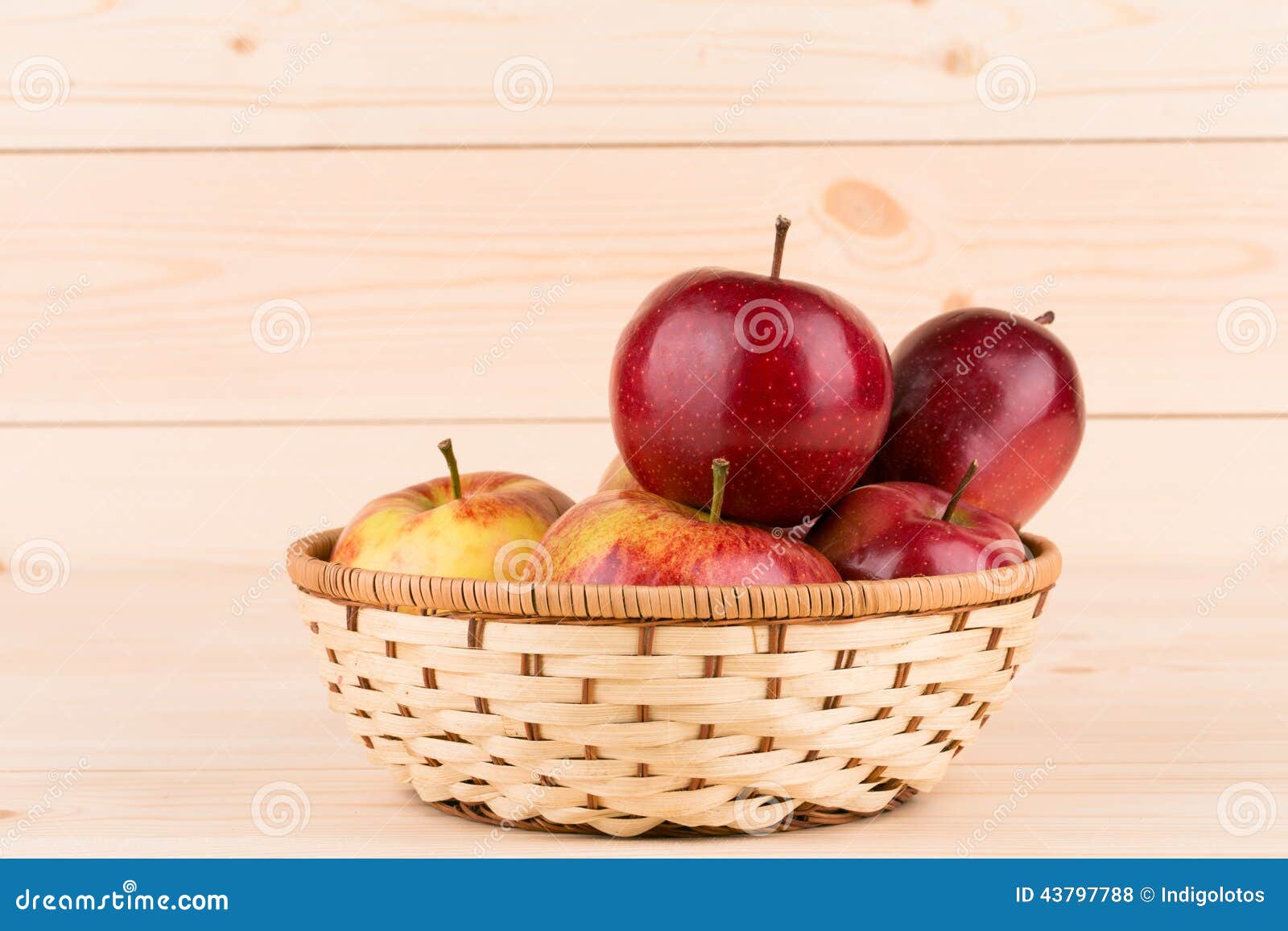 Fresh Red Apples in Basket on Wood. Stock Photo - Image of natural ...