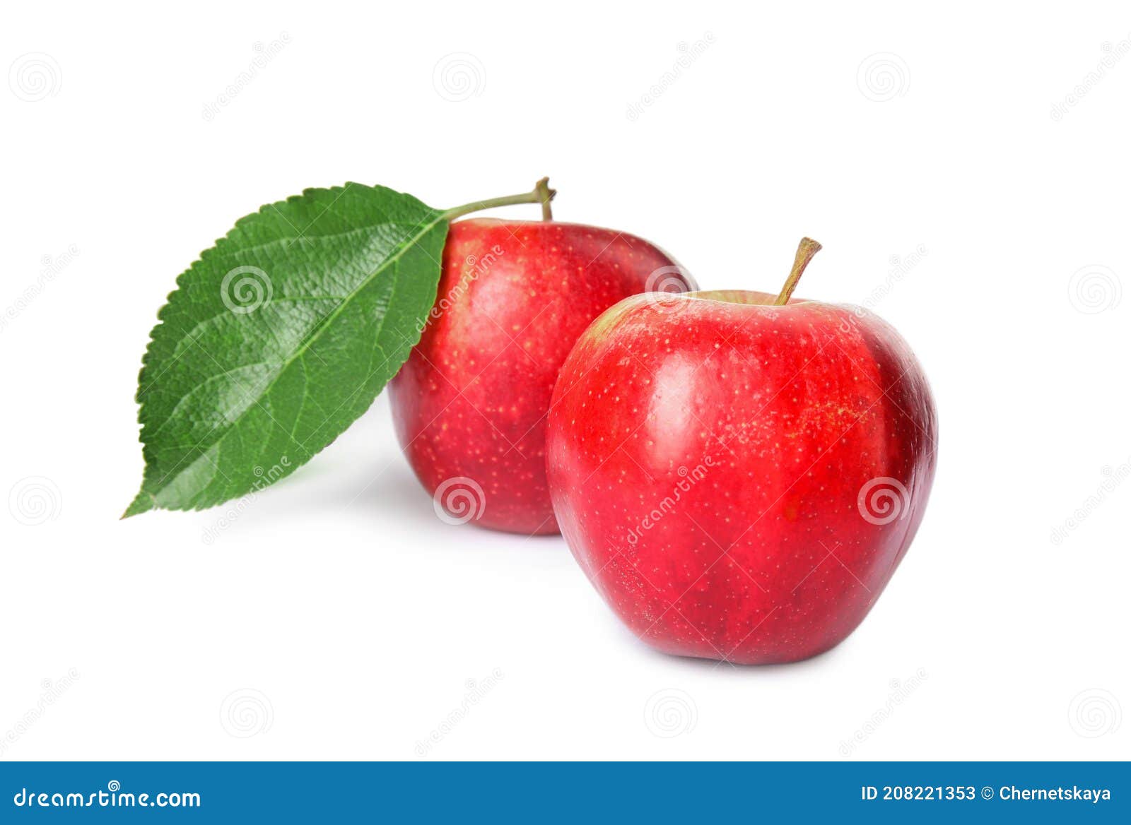 Fresh Red Apples with Leaf Isolated on White Stock Image - Image of ...