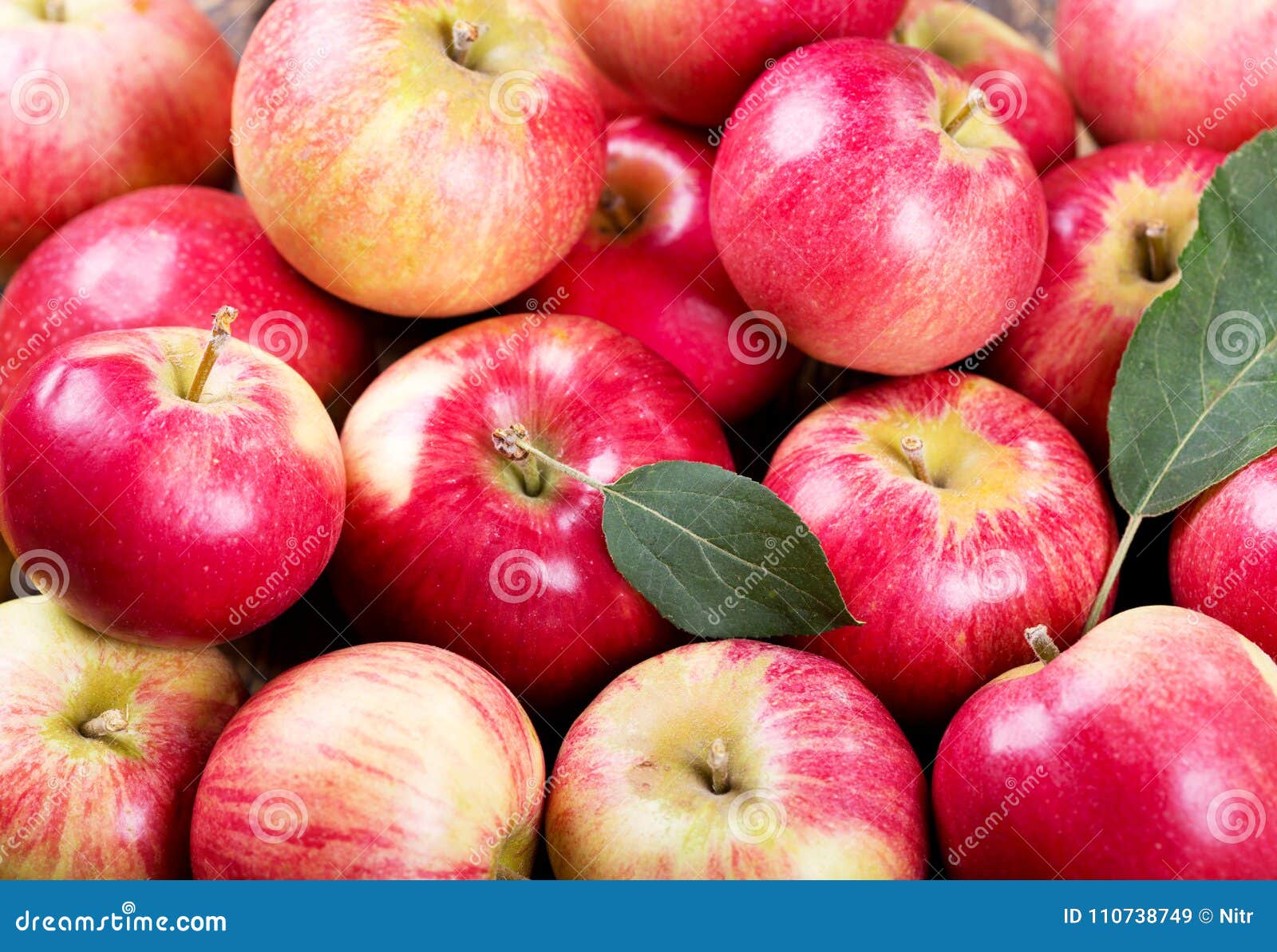 Fresh Red Apples with Leaves, Top View Stock Image - Image of ripe ...