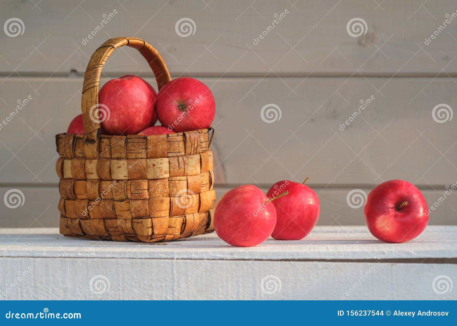 Fresh Red Apples in Vintage Wicker Basket Stock Photo - Image of ...