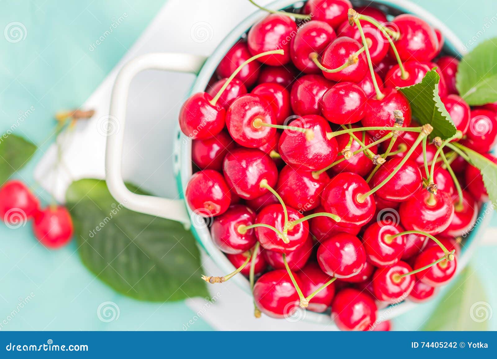Fresh Red Cherry Fruit Green Colander Stock Photo - Image of natural ...