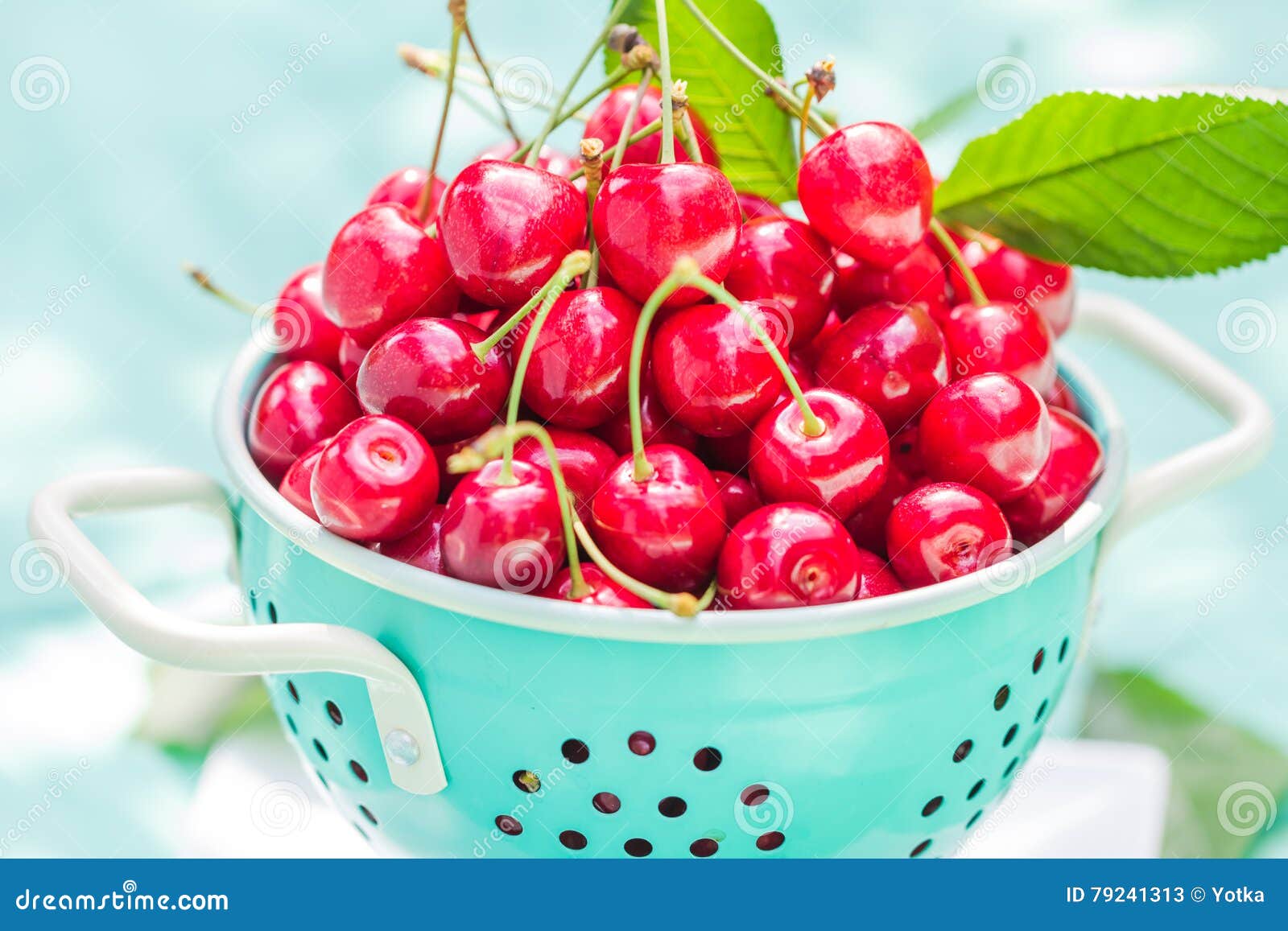 Fresh Red Cherry Fruit Green Colander Stock Image - Image of cuisine ...