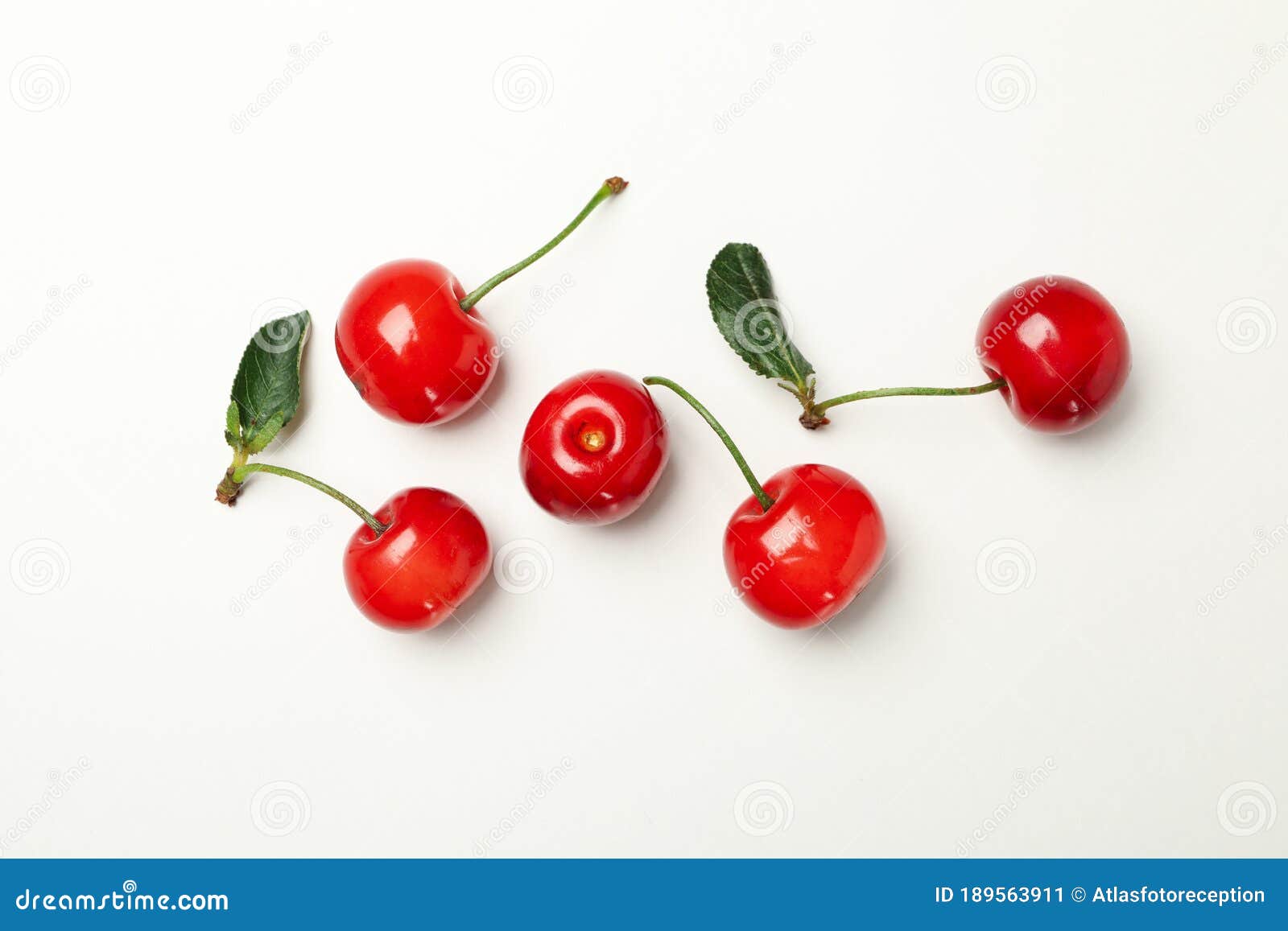 Fresh Red Cherry on White Background Top View Stock Image - Image of ...