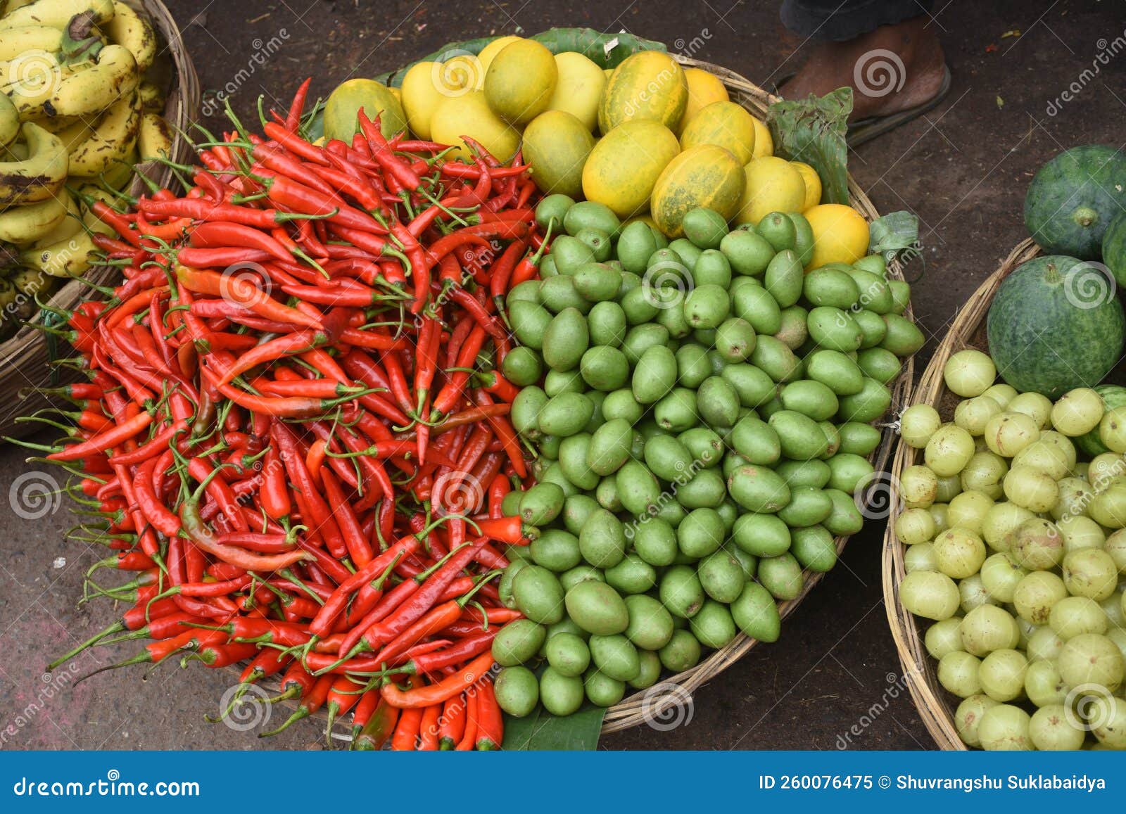 Fresh Red Chilli and Lemon Selling in daily Market . Vegetable Market ...