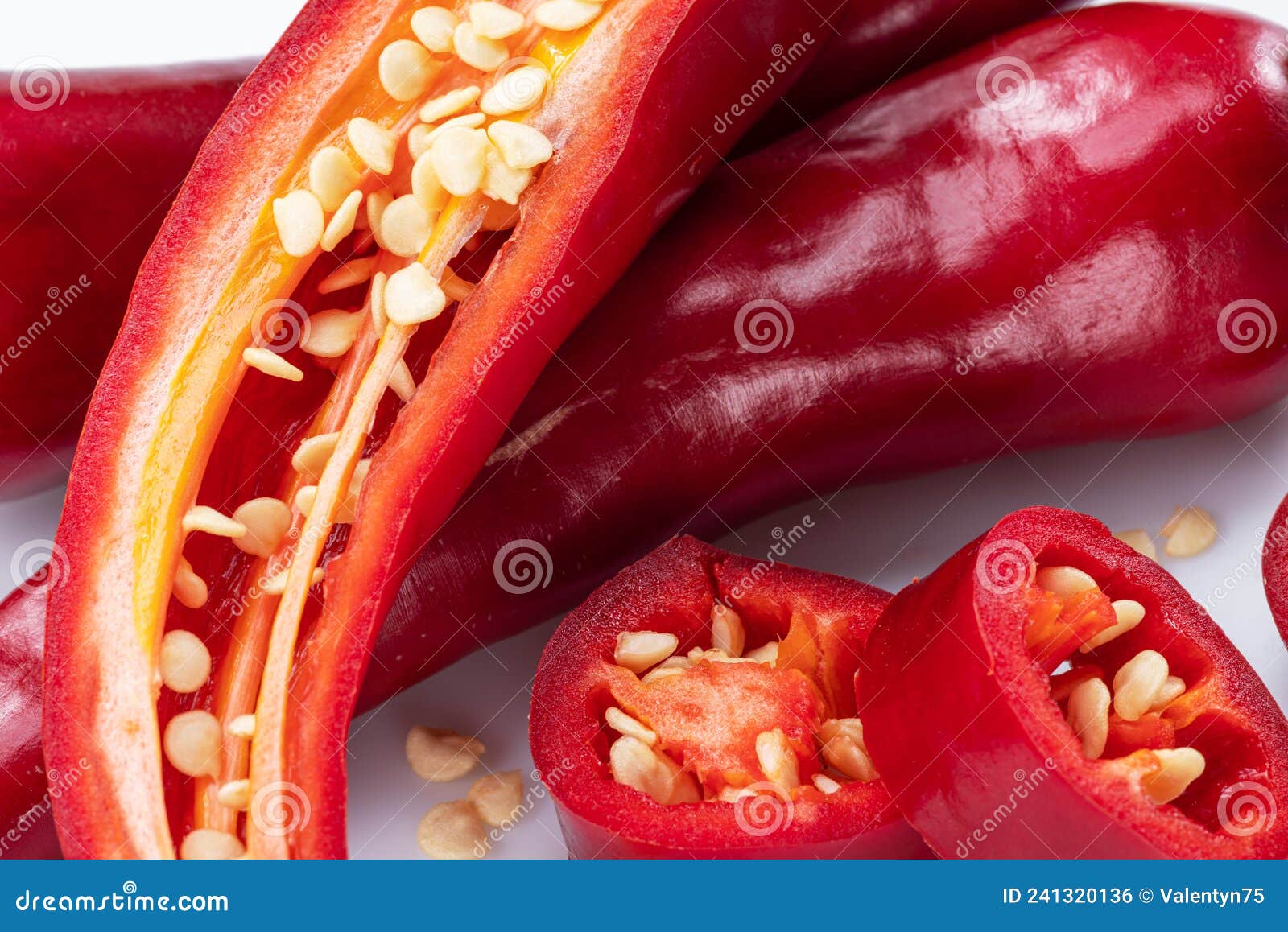 Fresh Red Chilli Peppers and Cross Section of Chilli Pepper with Seeds ...