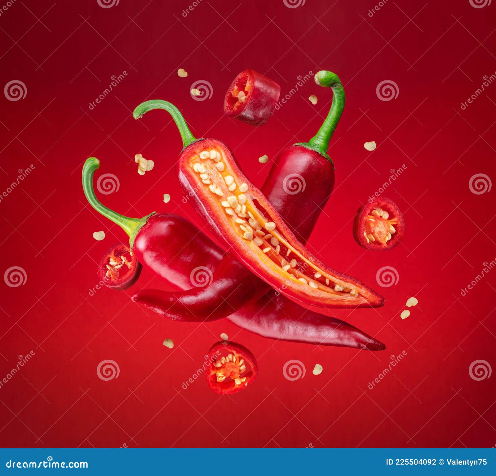 Fresh Red Chilli Peppers and Cross Sections of Chilli Pepper with Seeds ...