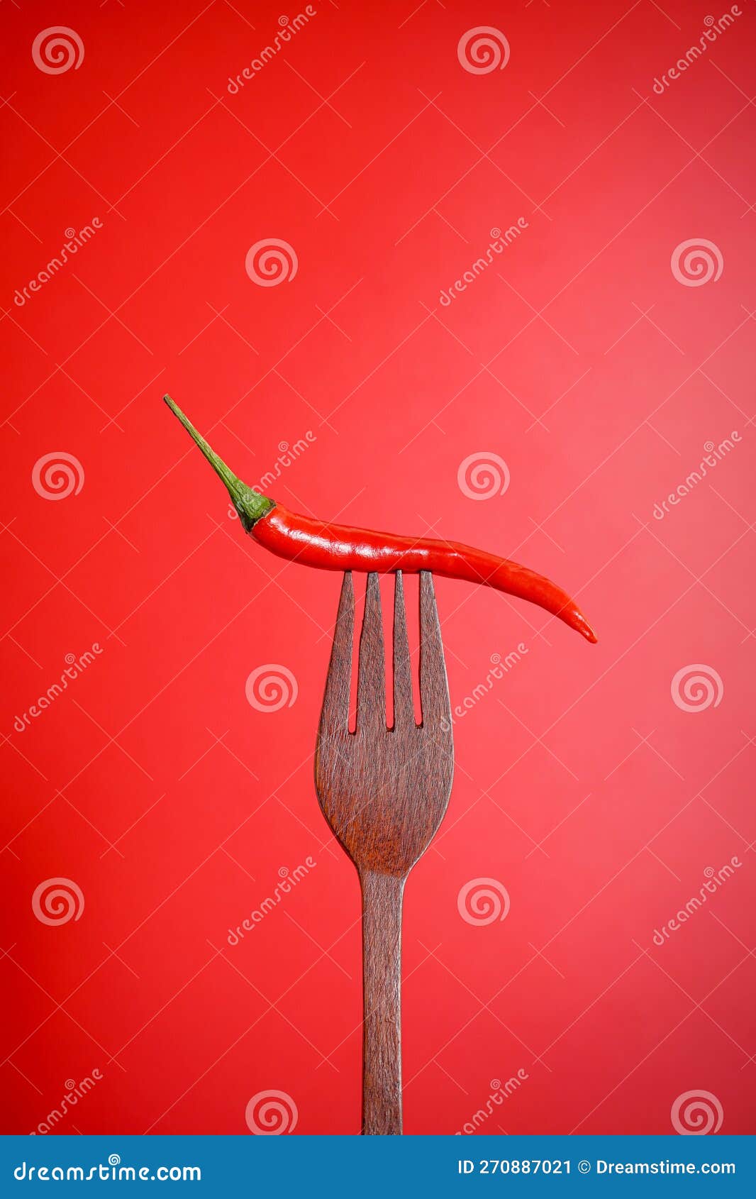 Red Chilli on Wooden Fork with Red Background Stock Image - Image of ...