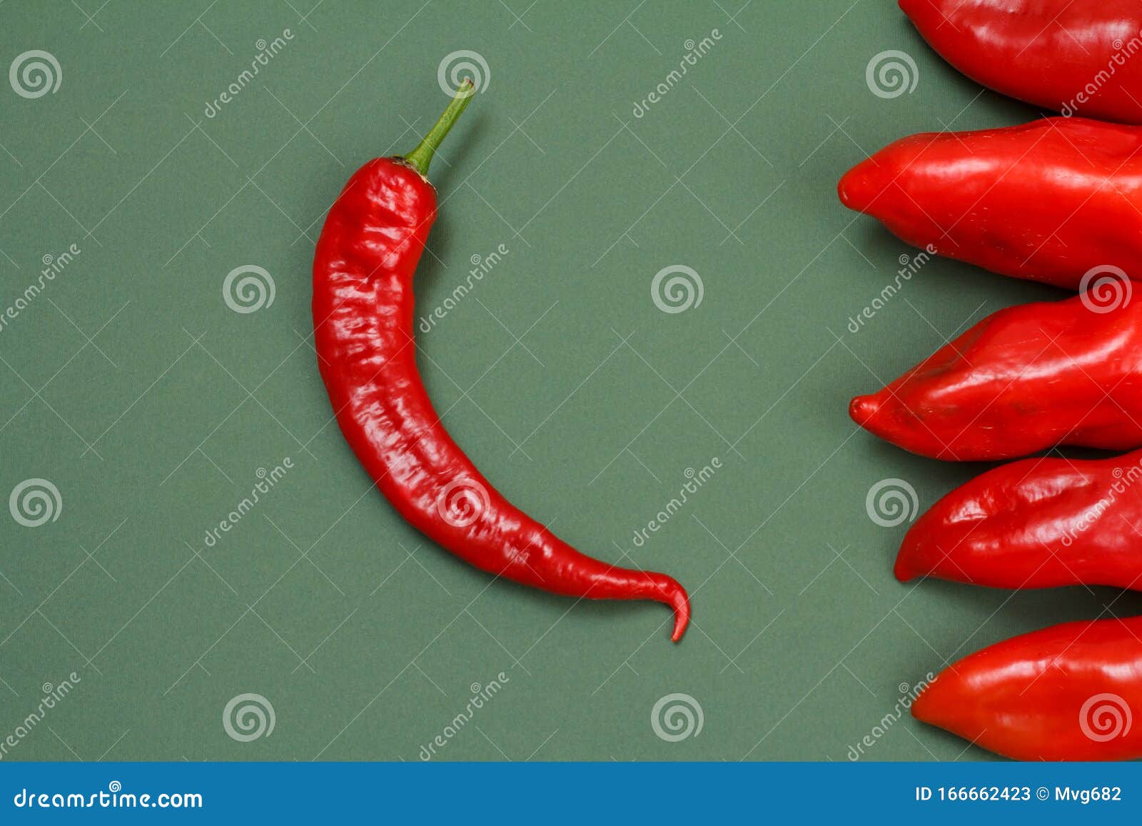 Fresh Red Hot and Bell Peppers on Green Background Stock Image - Image ...