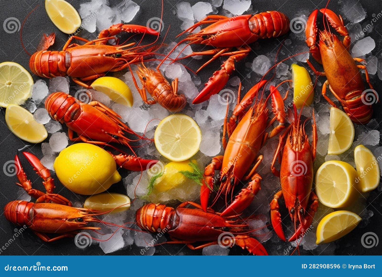 Fresh Red Lobster on a Black Background with Ice. Generative Ai Stock ...