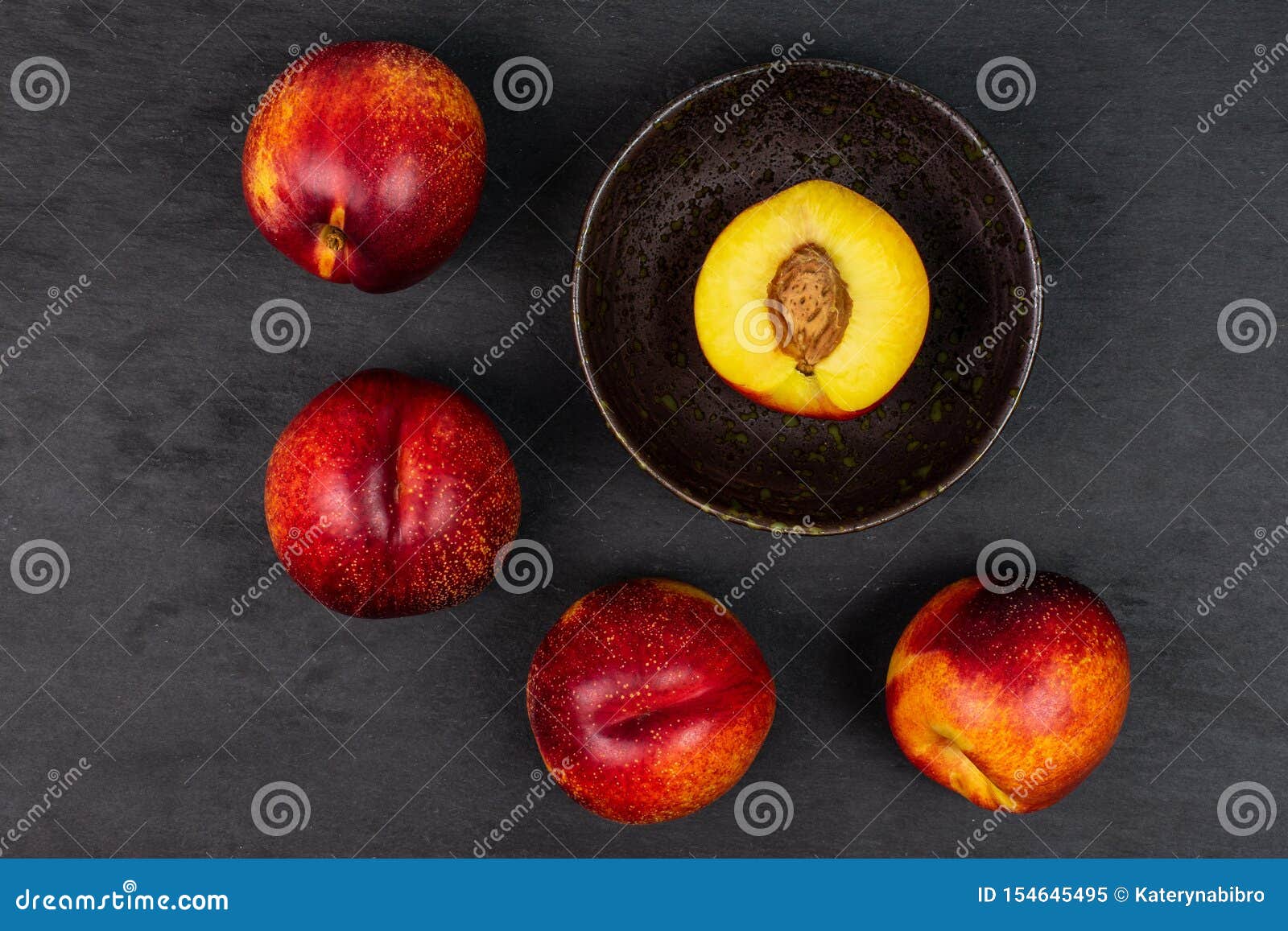 Fresh Red Nectarine on Grey Stone Stock Image - Image of round ...