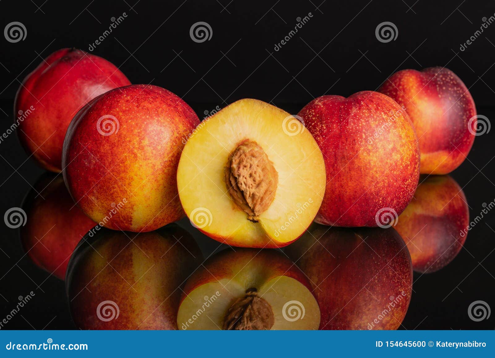Fresh Red Nectarine Isolated on Black Glass Stock Photo - Image of ...