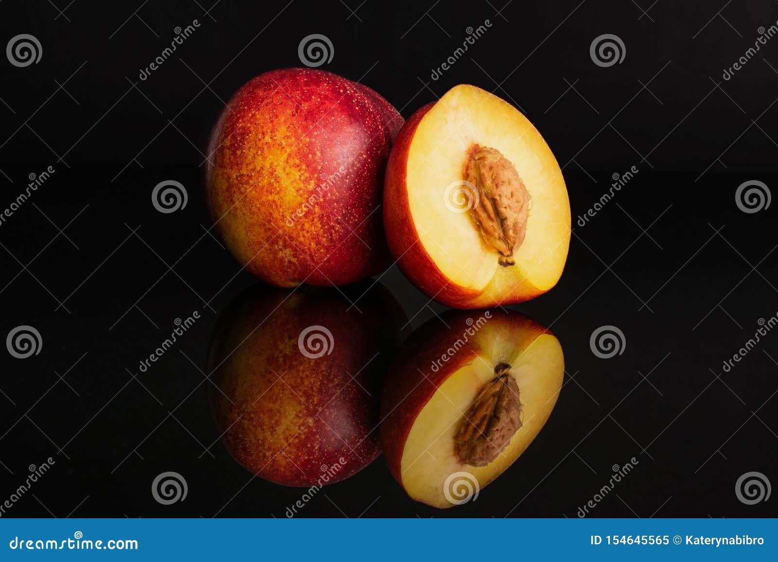 Fresh Red Nectarine Isolated on Black Glass Stock Image - Image of fine ...