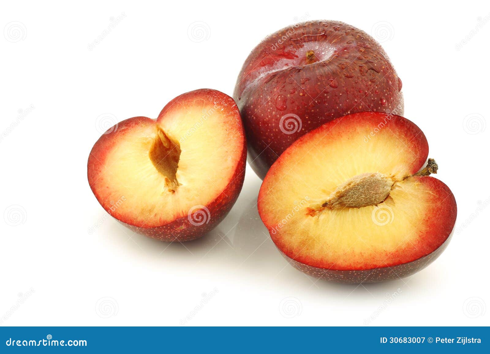 Fresh Red Plums and Some Pieces Stock Image - Image of droplets ...