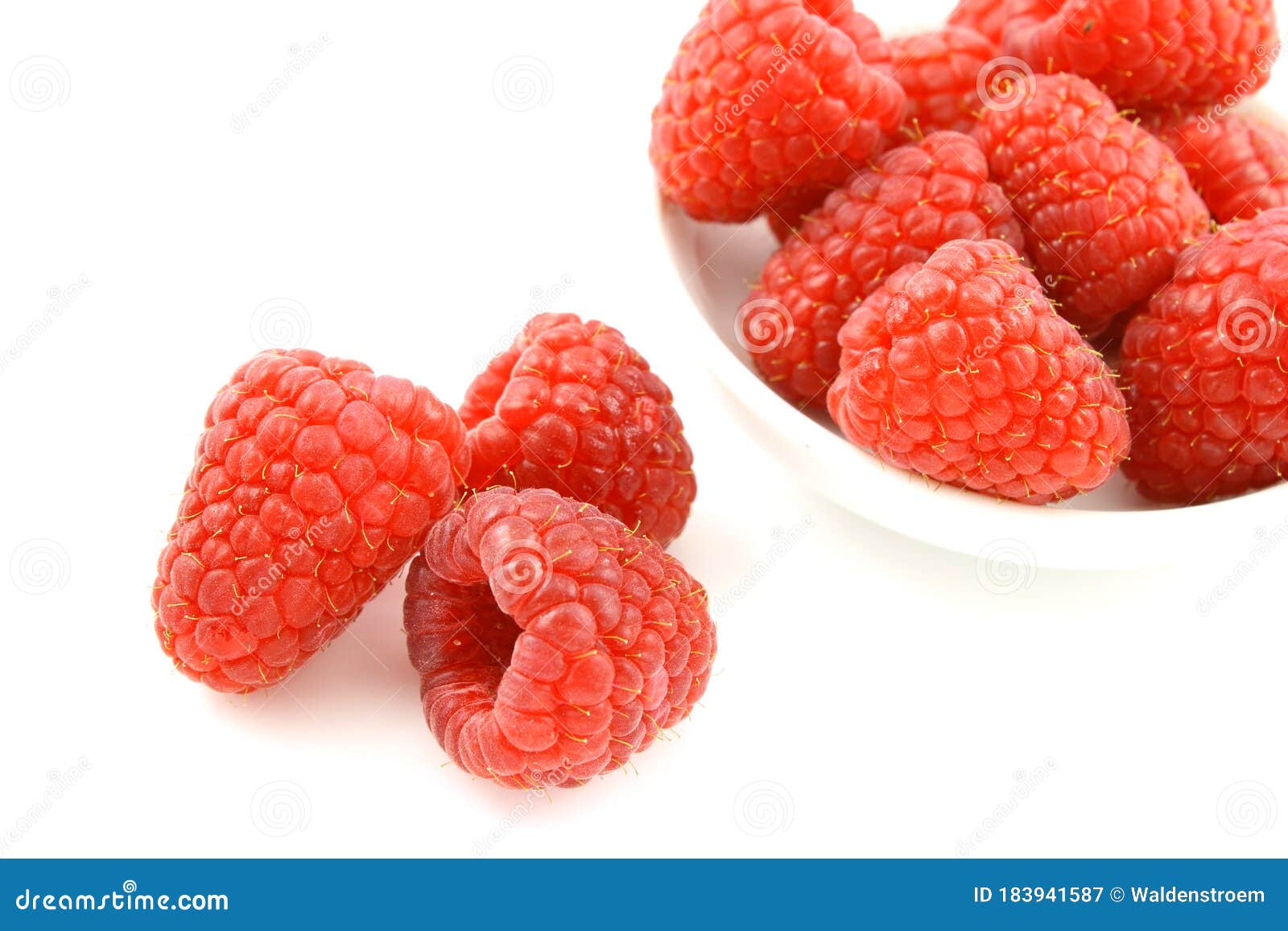 Fresh Red Raspberry Fruits in a Small White Bowl Stock Image - Image of ...