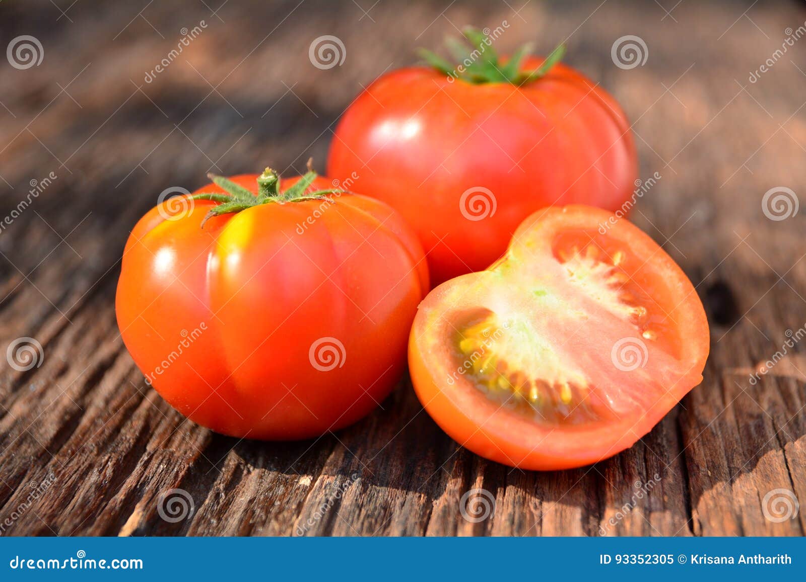 Fresh Red Tomato on Old Brown Wood Table at the Morning Stock Image ...