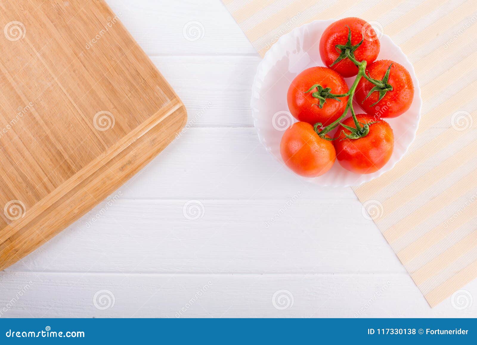 Fresh Red Tomatoes from Above on a White Textured Table with a Board ...